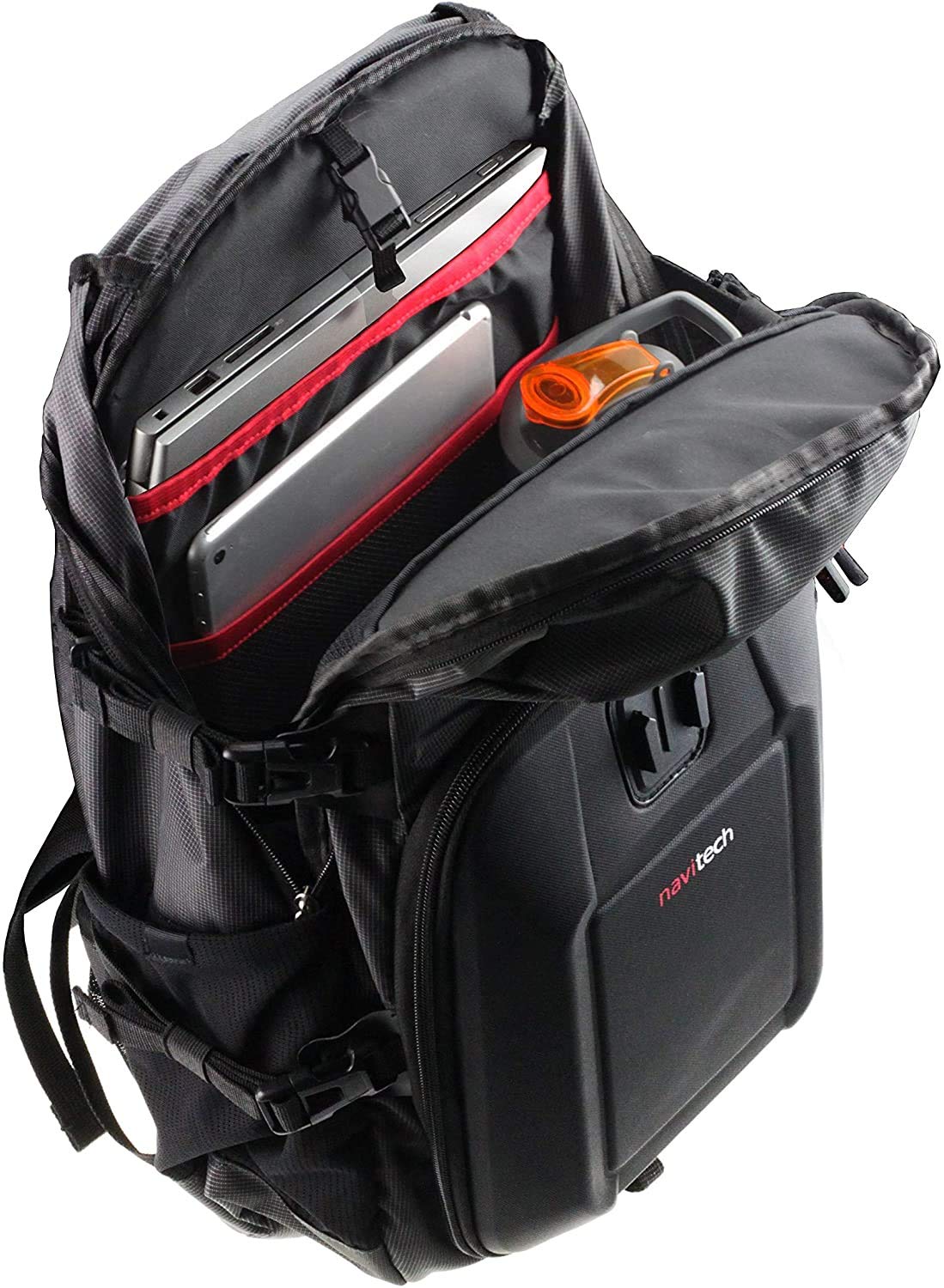 Navitech Action Camera Backpack & Red Storage Case With Integrated Chest Strap - Compatible With The AKASO V50 Pro Native