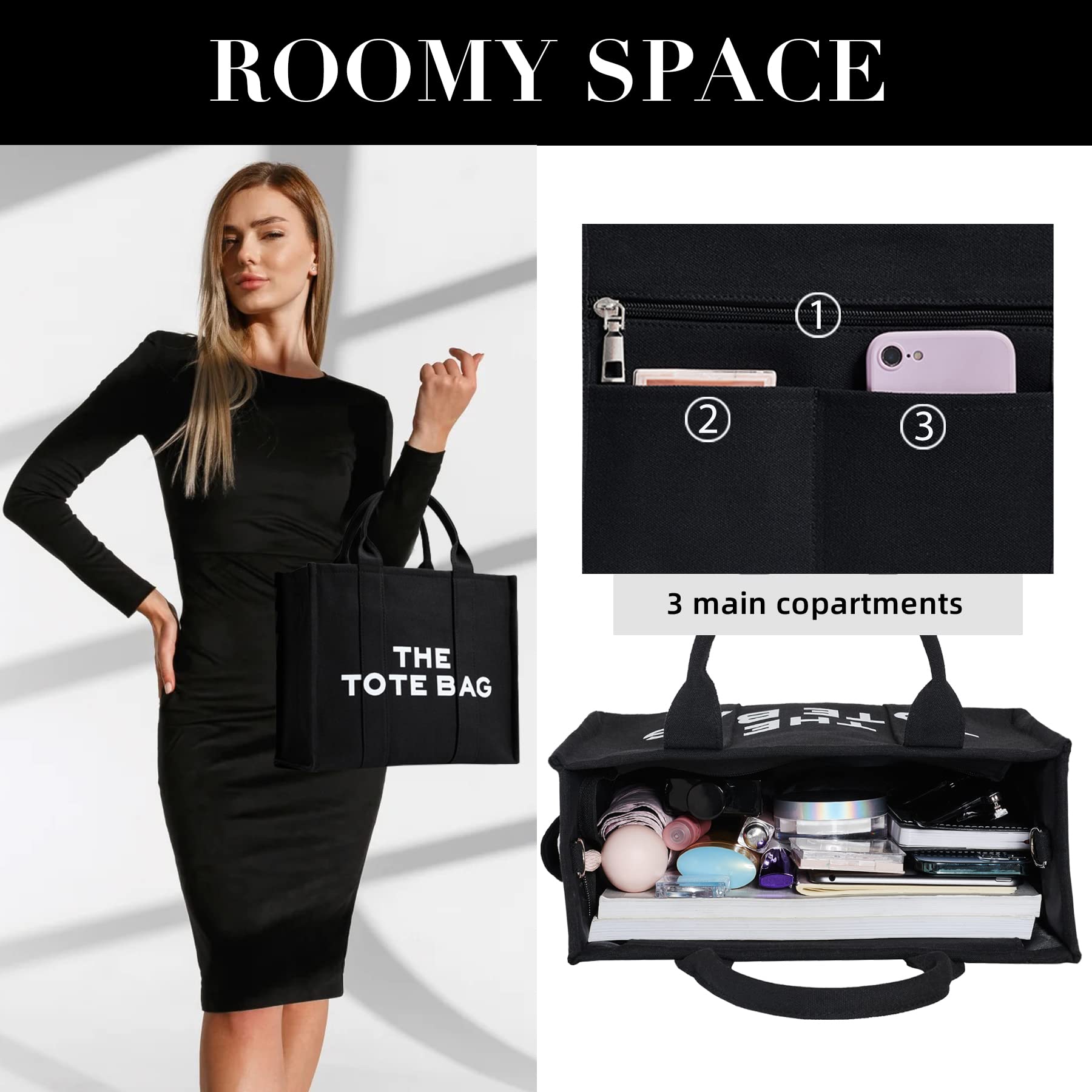 Ocebay The Medium Tote Bag for Women or Men - Bag The Popular of Classic Elements for Years to Come, Black