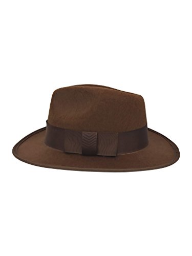 Nicky Bigs Novelties Adult Brown Adventurer Fedora Hat - Mobster Felt Panama Hats - Gatsby Halloween Costume Accessory, Brown, One Size