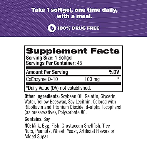 Natrol, CoQ-10 Softgels, Heart Health Dietary Supplement, 100 mg, 45 Count