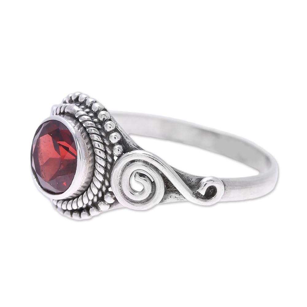 NOVICA Garnet .925 Sterling Silver Ring, Assam Allure'