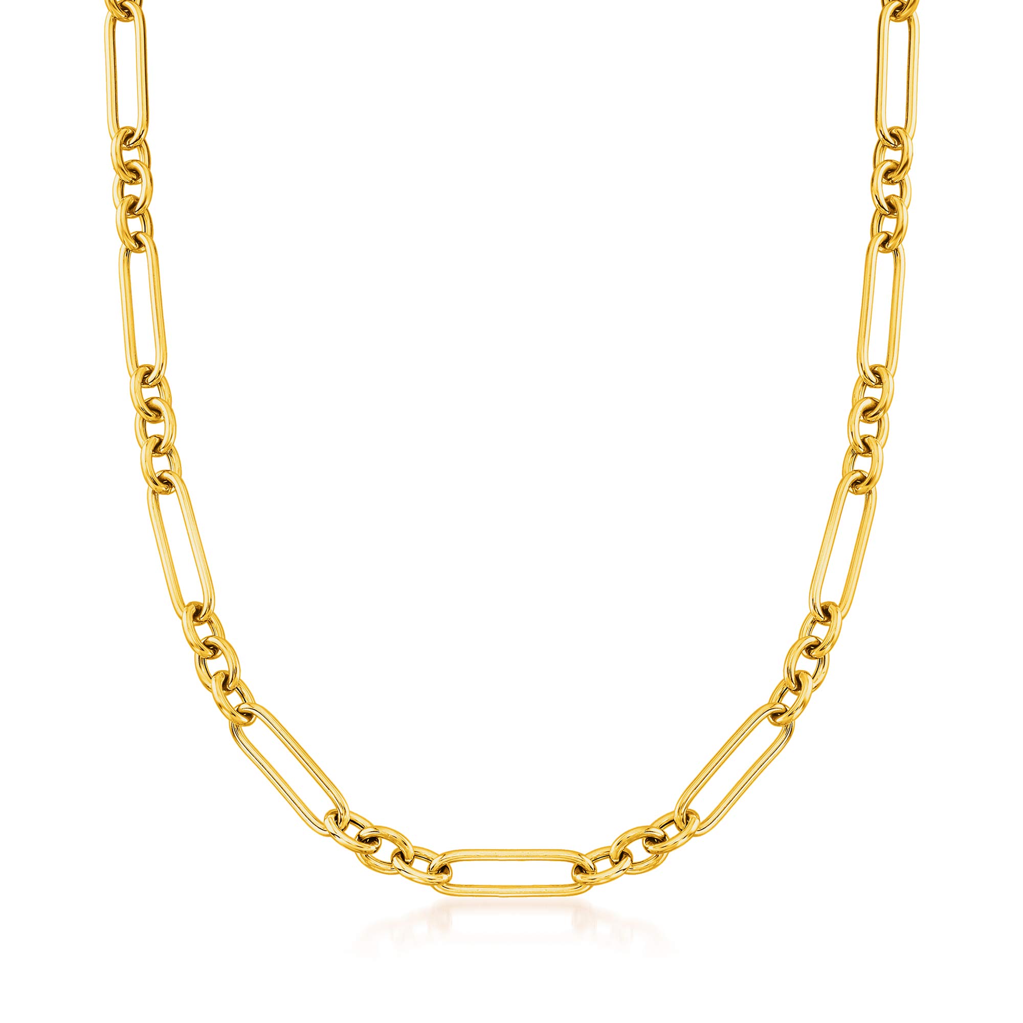 Ross-Simons Italian 18kt Gold Over Sterling Alternating Paper Clip Link Necklace. 18 inches