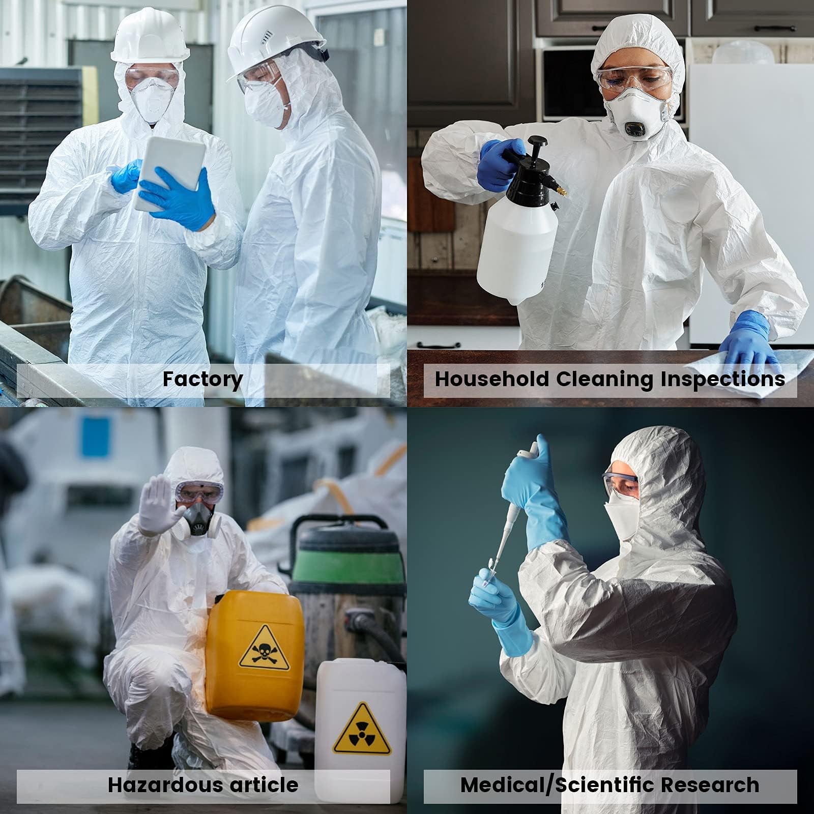 YIBER Hazmat Suits Disposable - Available in 7 sizes and 4 packaging specifications - Disposable Coveralls Suits Pressed From PPSB & PE Film