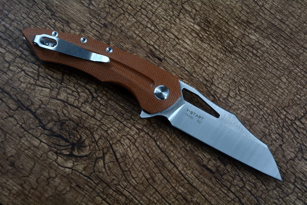 TwoSun Y-START Folding Outdoor Camping Hunting Knife TS132 D2 Blade Linen Handle
