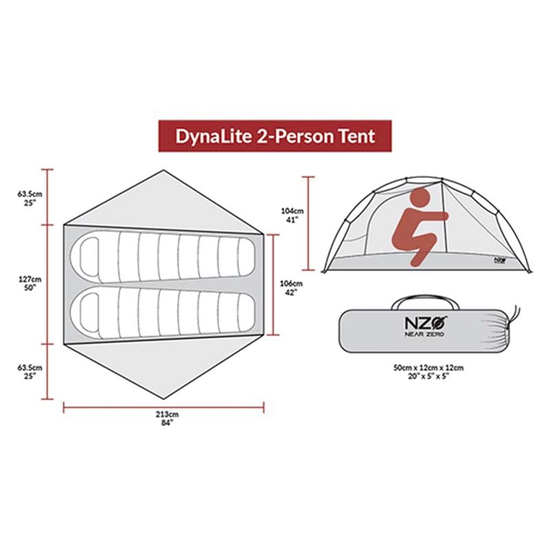 Near Zero 2 Person Ultralight Backpacking Tent, 2 Door, 20D Ripstop Waterproof Sealed Nylon, Freestanding, Rainfly, 3 Season, with Lightweight Aluminum Frame. Easy Setup System