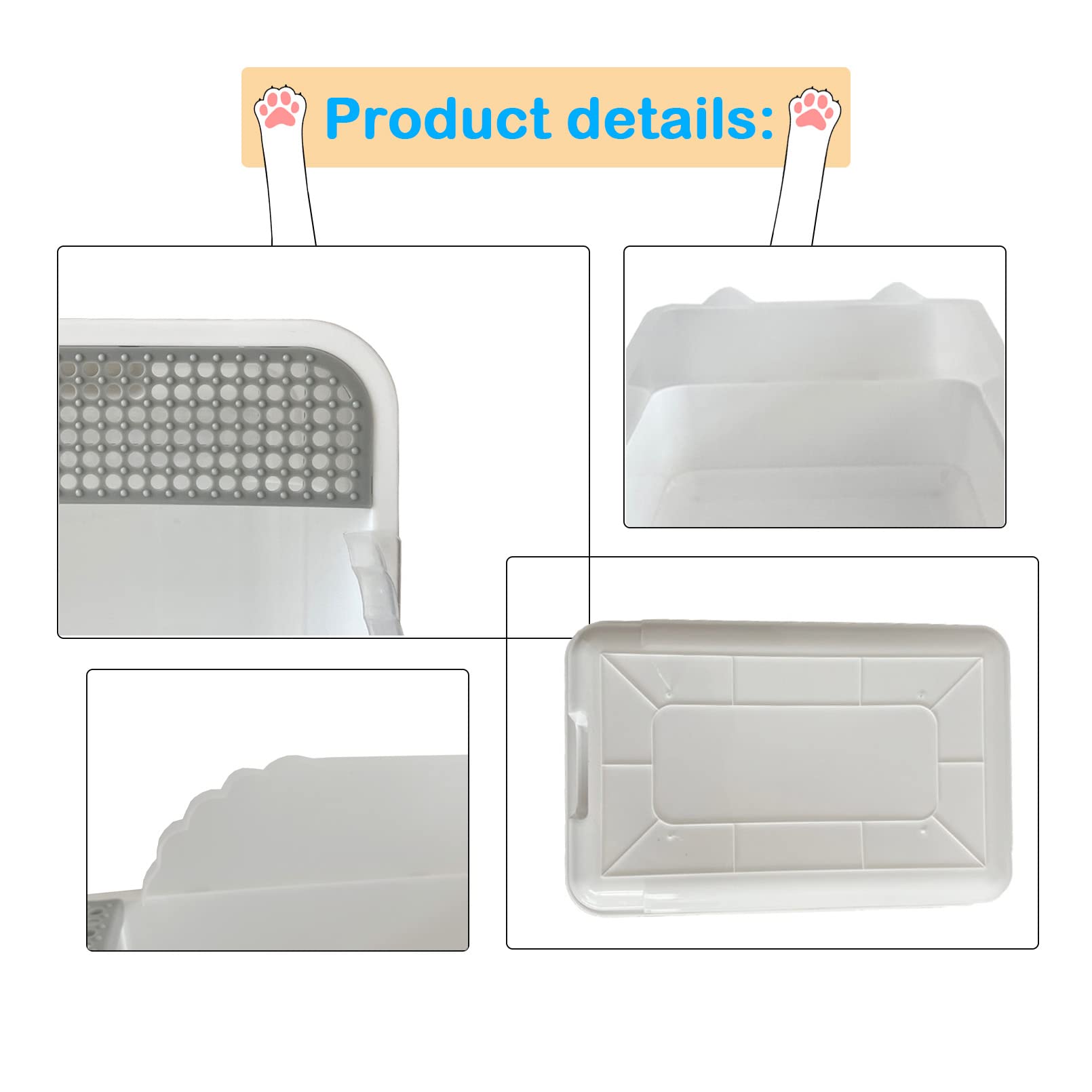 MUYG Open Cat Litter Box with High Side,Heightening Anti-Splashing Cats Litter Pan,Kitten Toilet with Litter Sifting Scoop,Semi-Enclosed Removable Kittens Litter for Boxes Easy to Clean No Odor