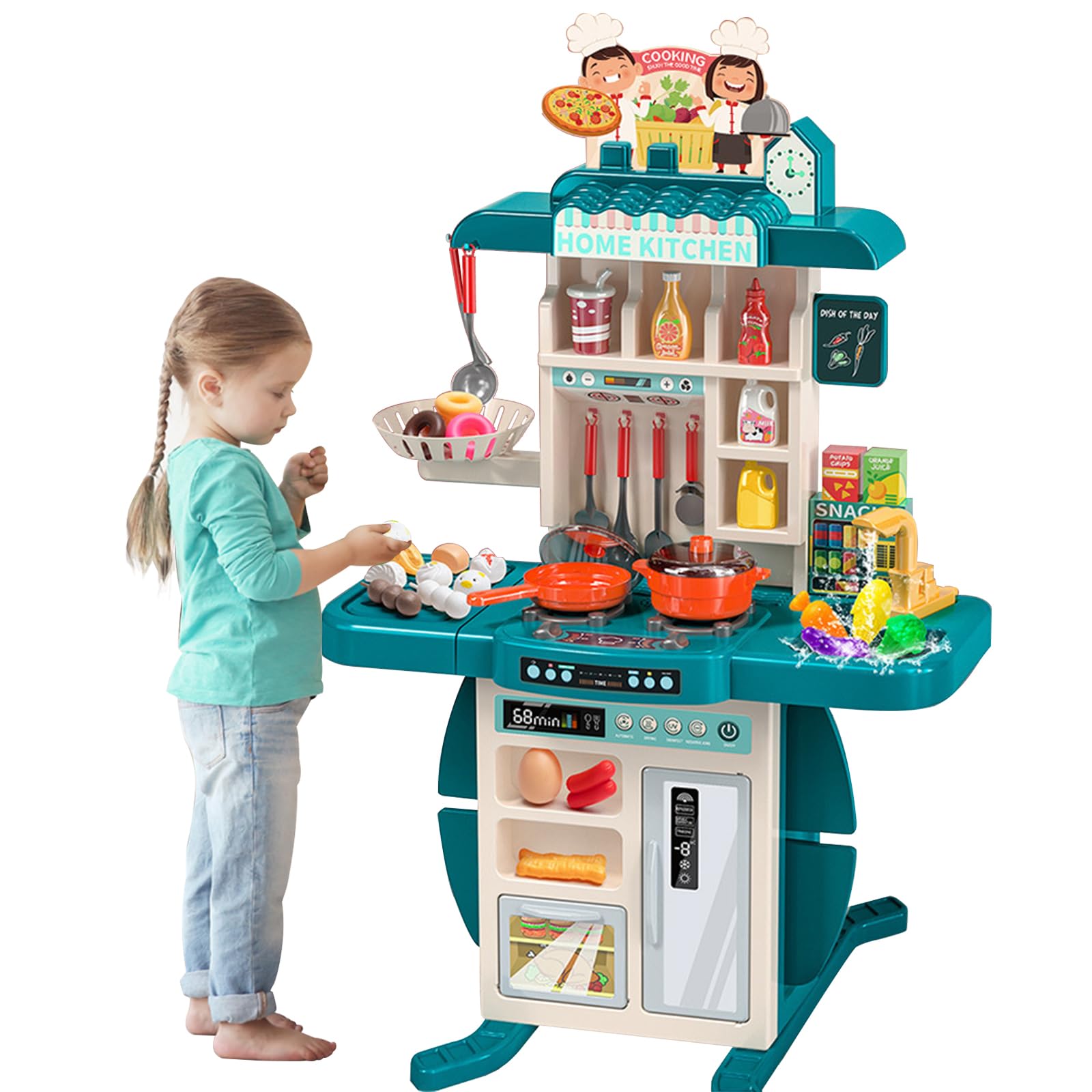 Play Kitchen,Kids Kitchen Play set,equipped with 54 kitchen toy accessories,with lifelike sound and light,pressing water,simulating spray and other functions,for 3-12 years Boys/Girls(Blue)