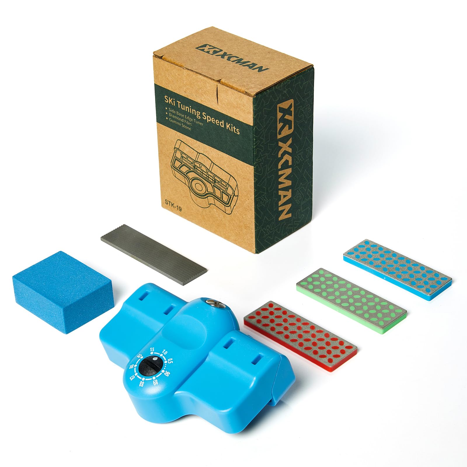 XCMAN Complete Ski Snowboard Tuning Edge Combo Kit with Ski Snowboard Side and Base Edge Tuner, Gummy Stone 120 grit,3pcs Diamond Stones
