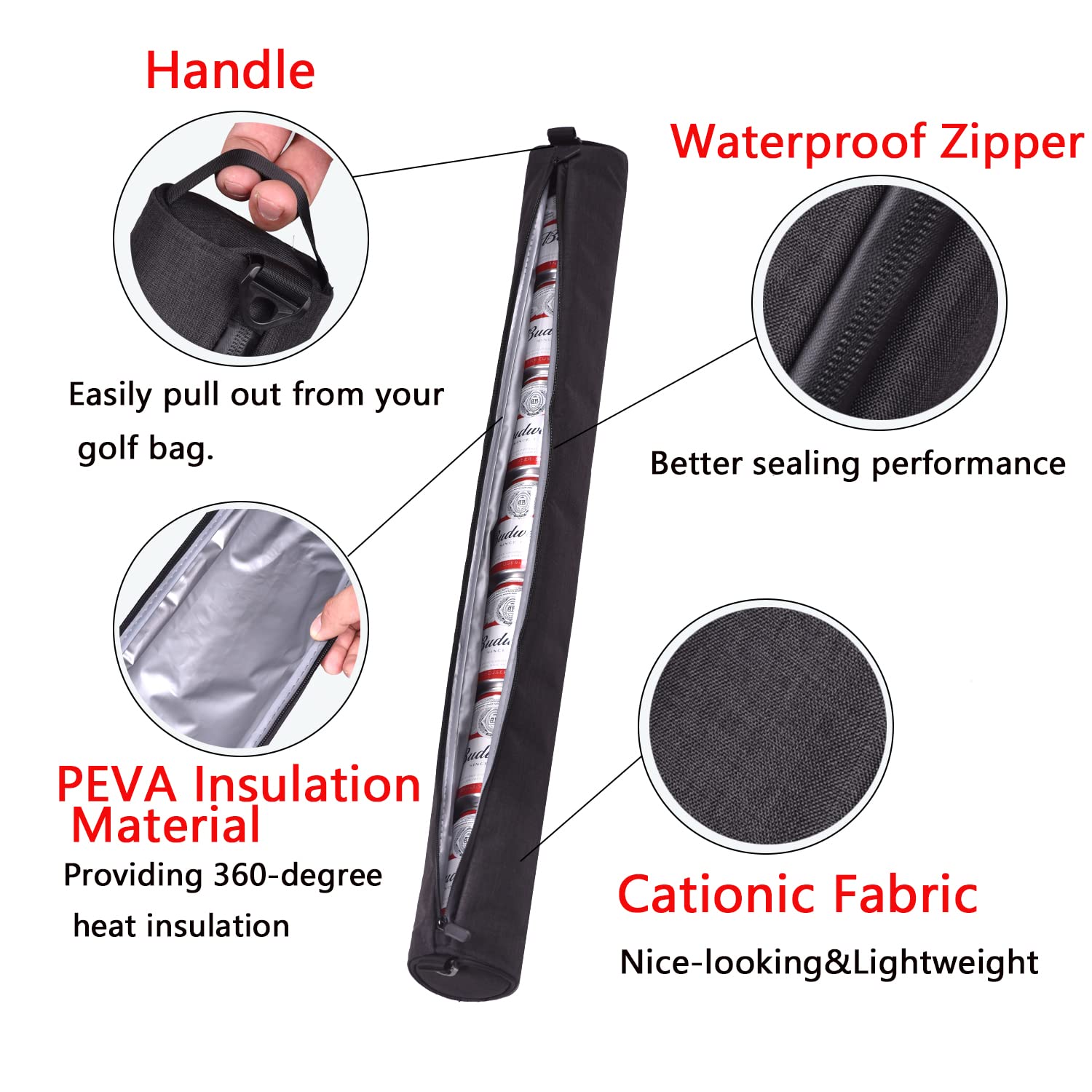 QXSMAHP Golf Beer Sleeve 7-Can Cooler Sleeves Beer Sleeve for Golf Bag Keeps Beverages Cold(Black)…