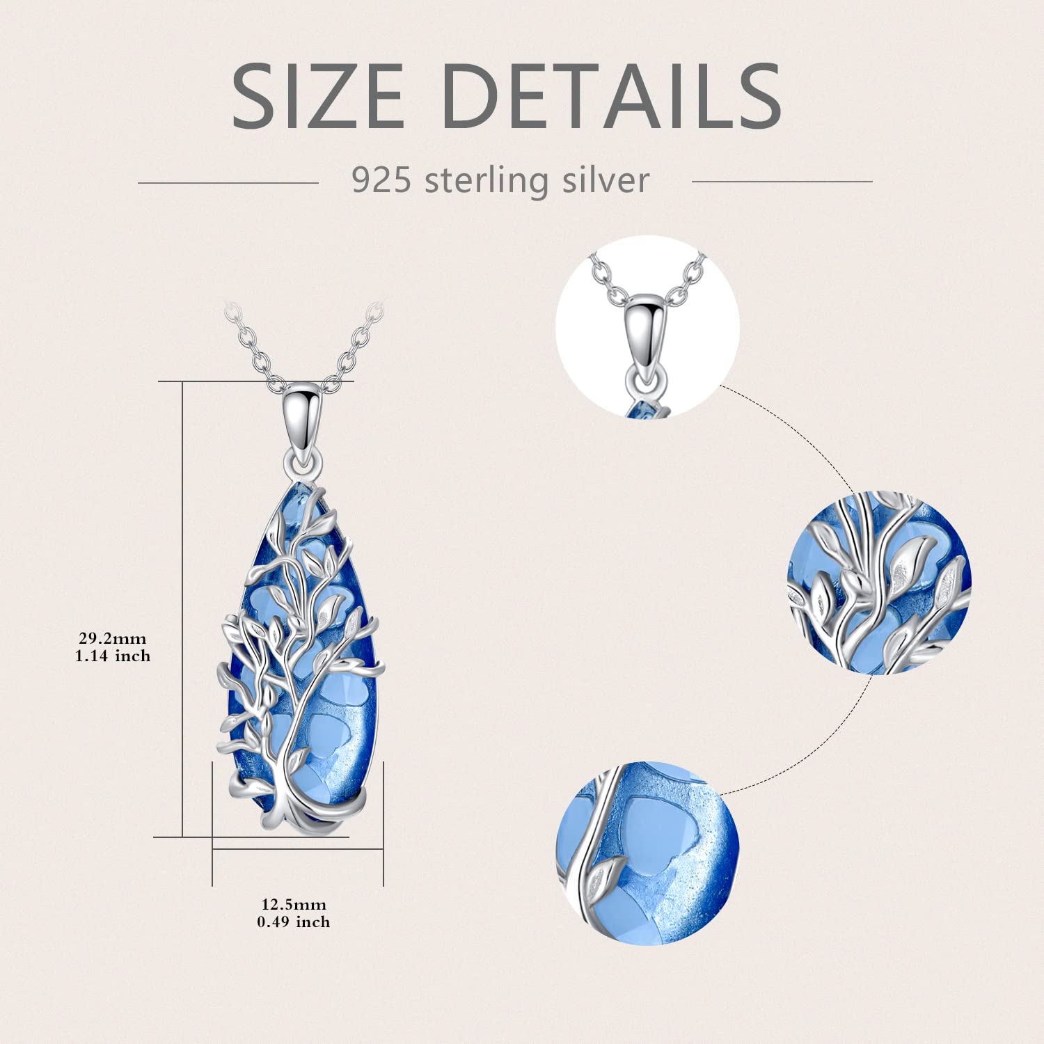Tree Of Life Aquamarine Necklace 925 Sterling Silver March Birthstone Necklace