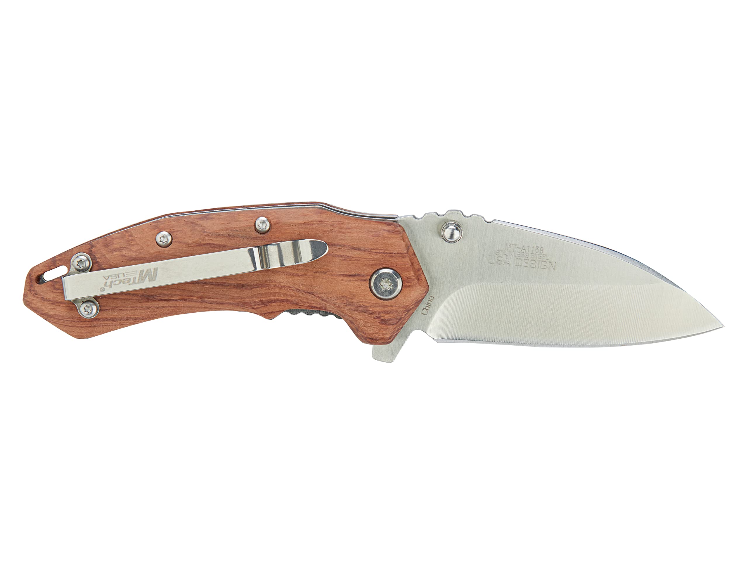 NDZ Performance MTech USA MT-A1158BR Spring Assisted Knife Stainless Steel in Brown Laser Engraved US Flag Veteran Text Bold