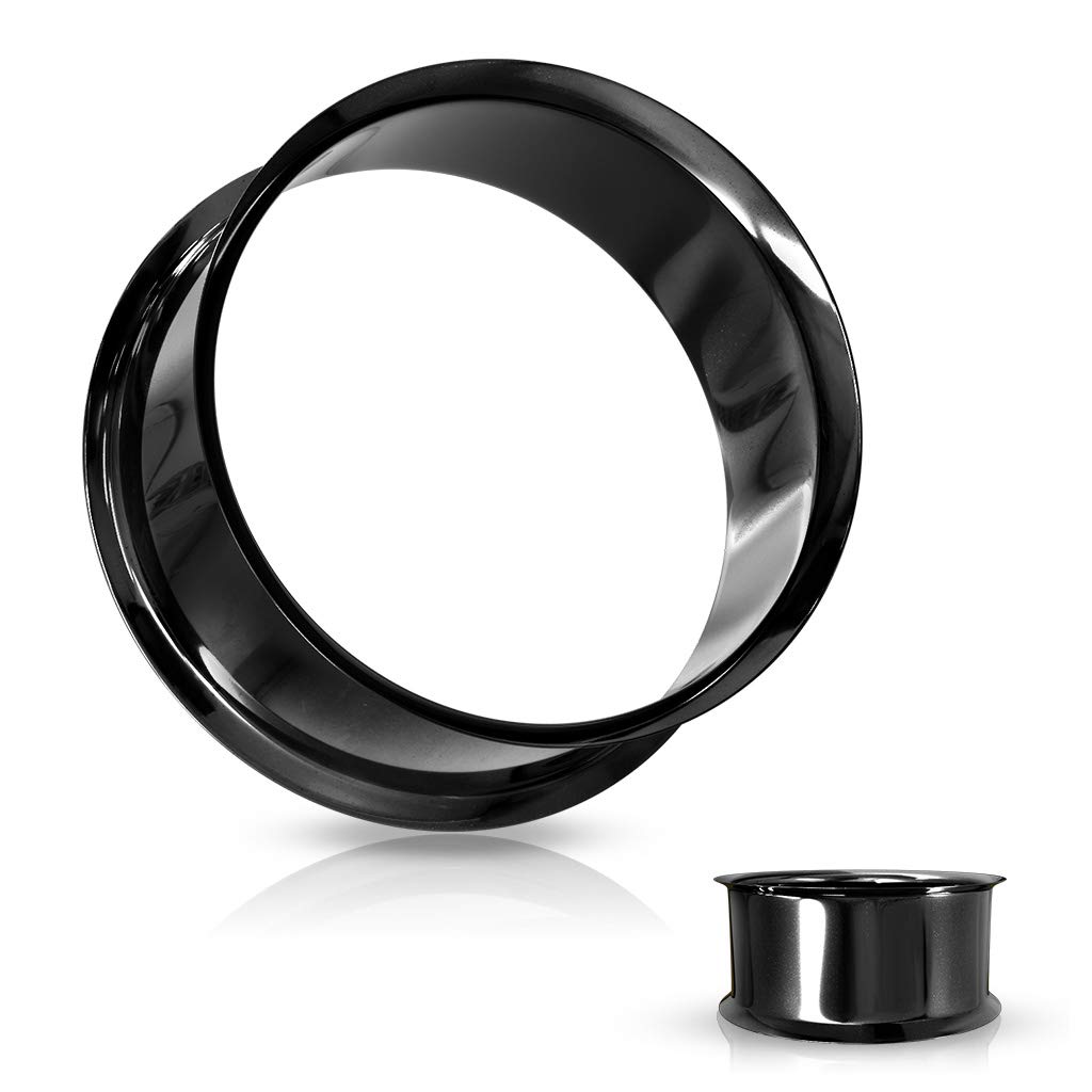 Pierced Owl Black Double Flared Tunnel Plugs in 316L Surgical Steel with Titanium IP, Sold as a Pair (25mm (1"))