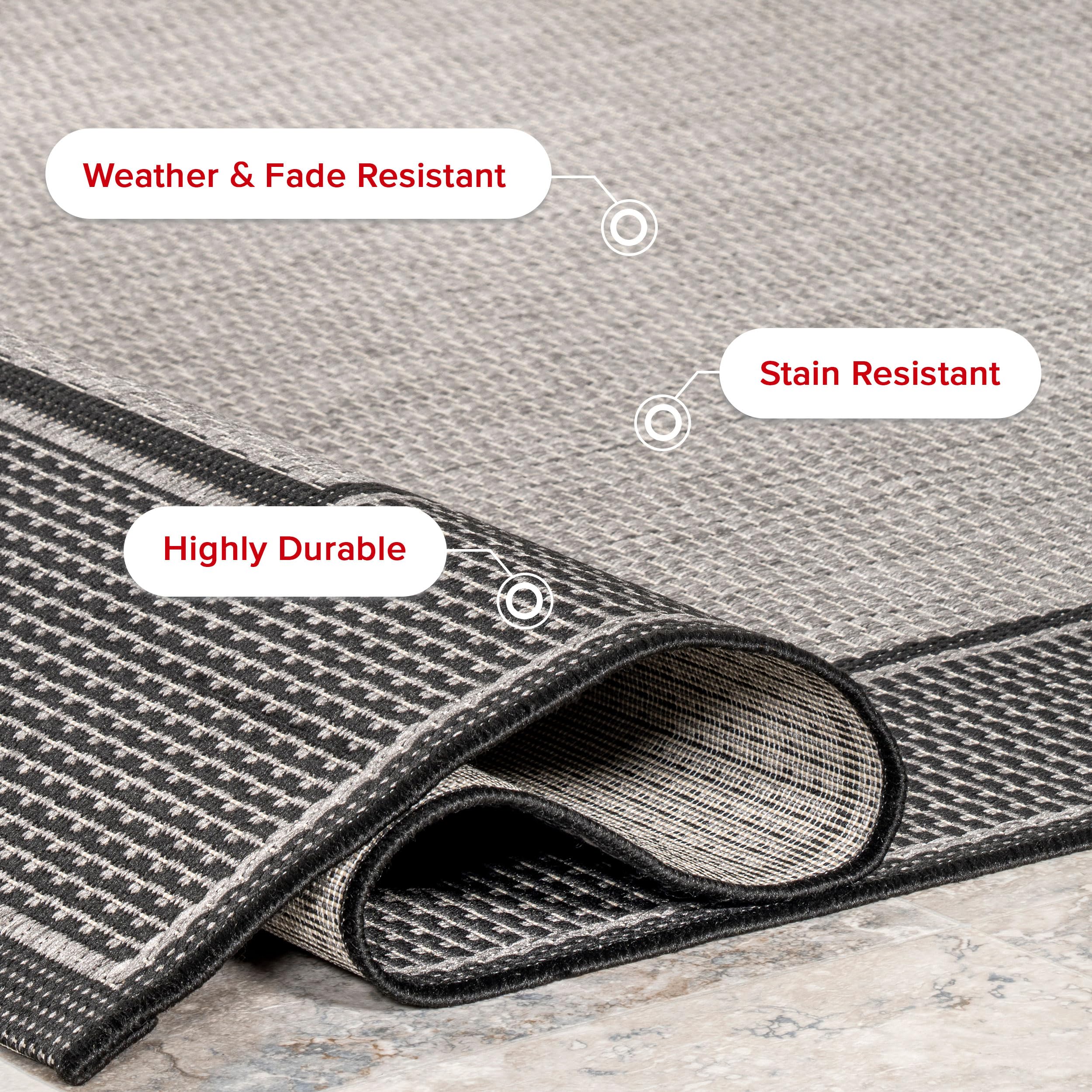 nuLOOM Gris Bordered 3x5 Indoor/Outdoor Accent Rug for Living Room Patio Deck Front Porch Entryway Kitchen, Grey/Black