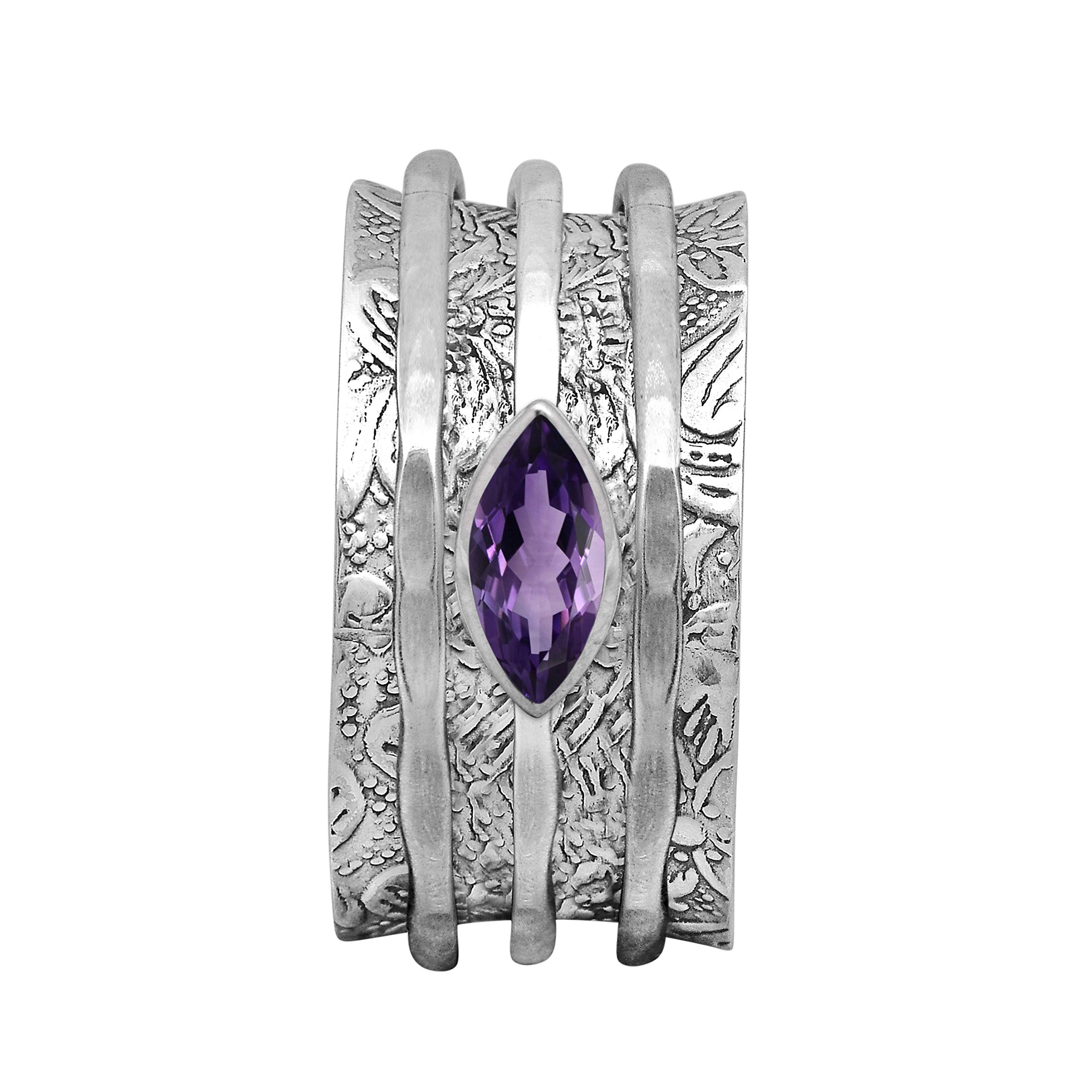 Shine Jewel Spinner Ring with Purple Amethyst 925 Sterling Silver Fidget Band Meditation Ring for Men Women Anxiety Stress Free Relieving Ring (Sterling Silver, 10)