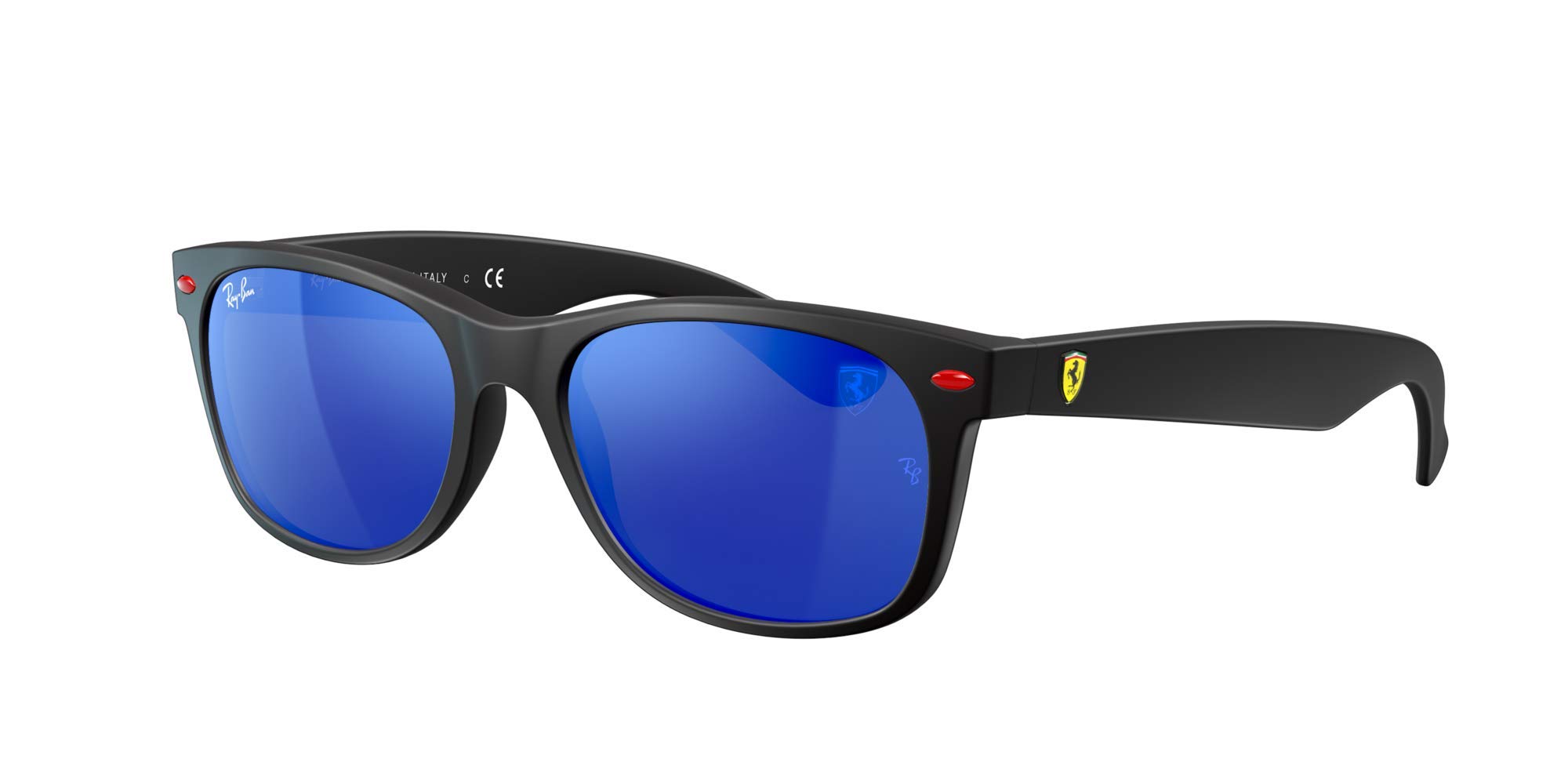 Ray-Ban RB2132M Scuderia Ferrari Collection Square Sunglasses, Matte Black/Green Mirrored Blue, 55 mm