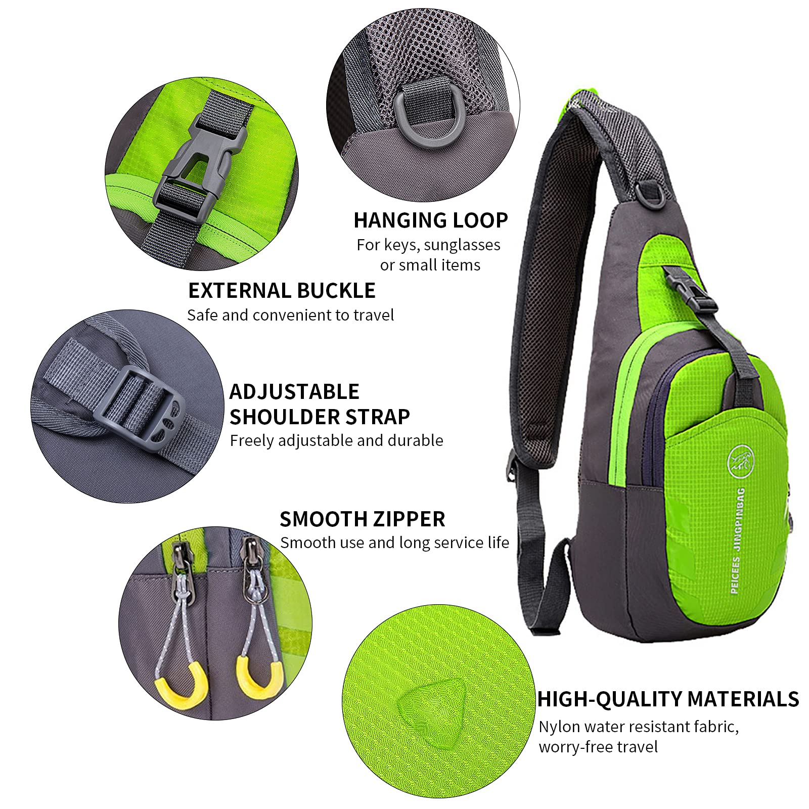 Peicees Waterproof Small Sling Bag for Men Women Crossbody Mini Chest Pack one shoulder backpack For Sport Outdoor Hiking