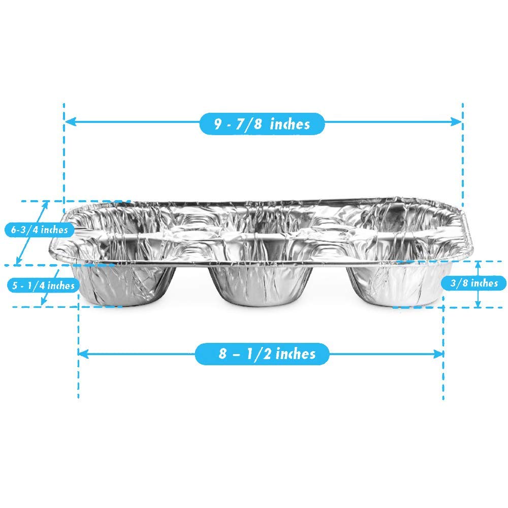 MontoPack Disposable Aluminum Foil 6-Cup Muffin Tins | Standard Size, Perfect for Baking Cupcakes, Mini Pies and Pastries with Easy Release | Set of 20 Strong and Durable Tin Pans