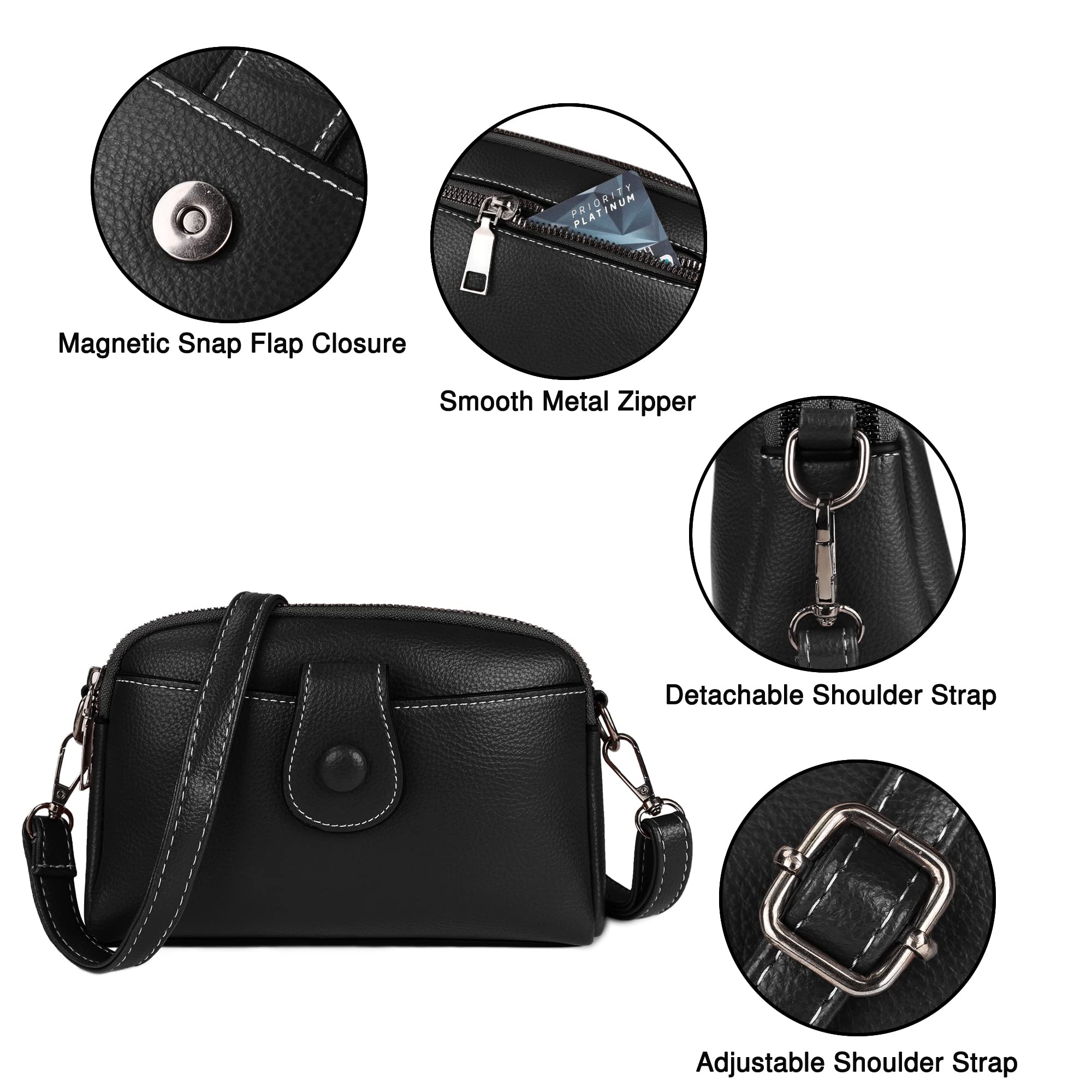 Youjaree Small Crossbody Bag for Women Trendy Faux Leather Shoulder Purse Handbag with Adjustable Strap (Black)
