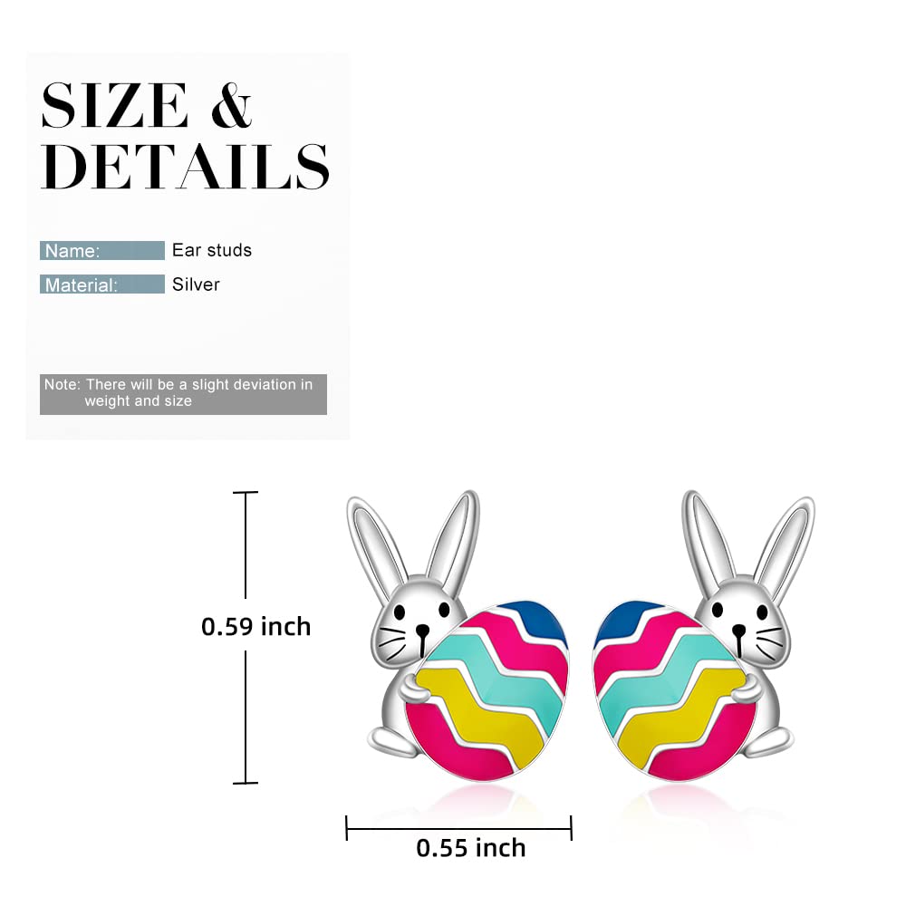 Rabbit Earrings Bunny Earrings for Women Egg Easter Bunny Sterling Silver Stud Fun Animal Easter Jewelry