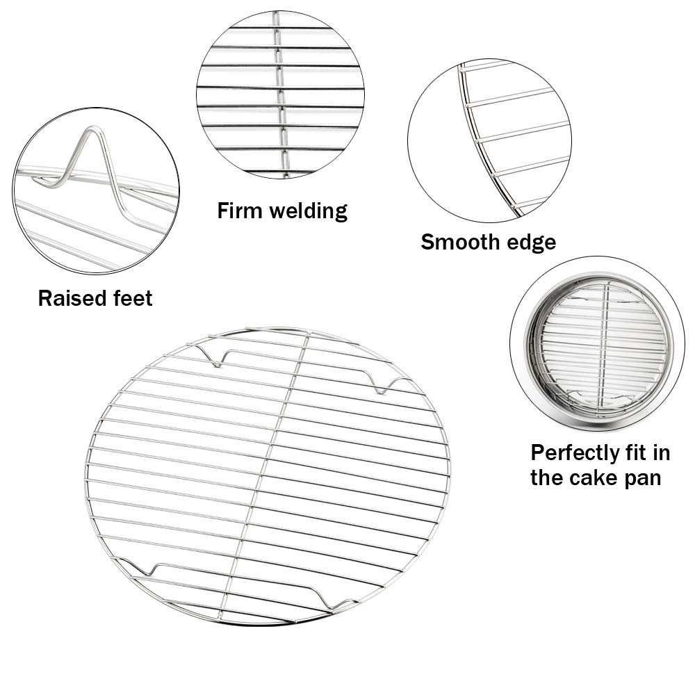 TeamFar Round Cooling Rack Set of 4, 9 Inch Round Wire Rack Stainless Steel Baking Steaming Roasting Rack Set, Healthy & Sturdy, Mirror Finish & Rust Resistant, Oven & Dishwasher Safe