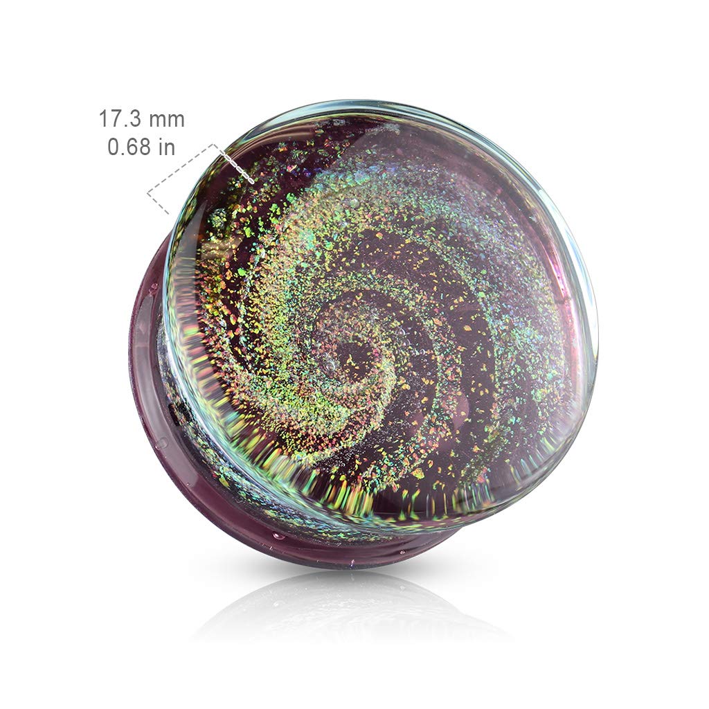 Pierced Owl Purple Galaxy Sparkle Swirl Double Flared Glass Plugs, Sold as a Pair (22mm (7/8"))
