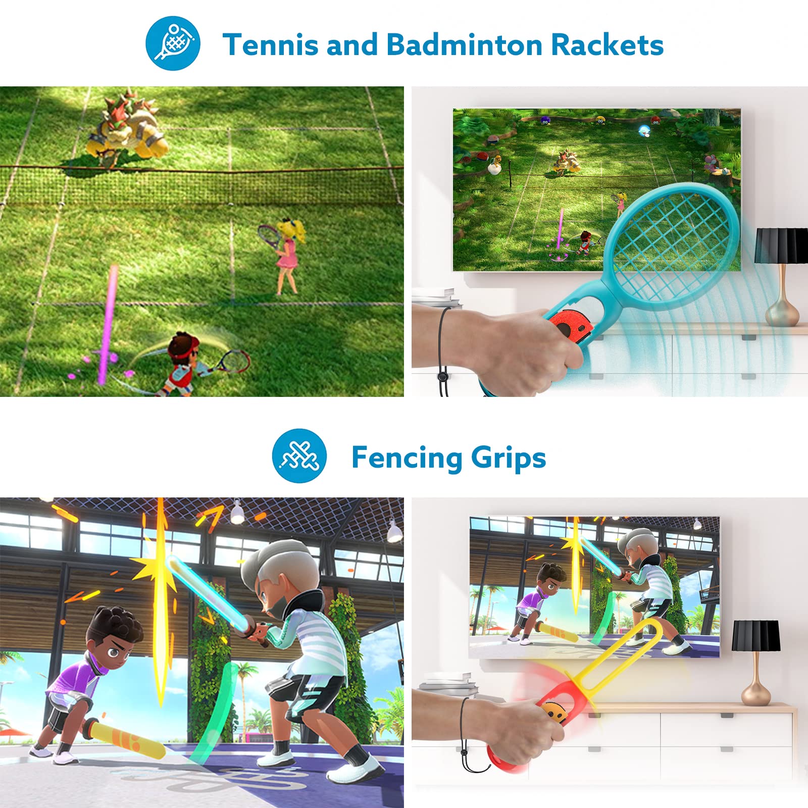 Switch Sports Accessories Bundle For Switch, 12 in 1 Family Accessories Kit with Sword, Grip, Leg Straps, Tennis Rackets, And Wrist Straps