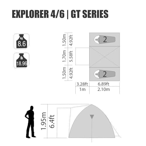 NTK Explorer GT 2 separate rooms, 4 Person 15.2 by 10.2 Foot Sport Camping Tent 100% 2500mm