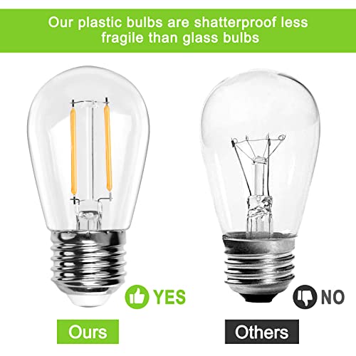 ROMANJOY 25 Pack S14 LED Replacement Bulbs, Shatterproof String Light Bulbs, 2200K Non-Dimmable, 2W Equivalent to 20W, E26 Base Edison LED Light Bulbs for Outdoor Patio Garden Vintage Lights