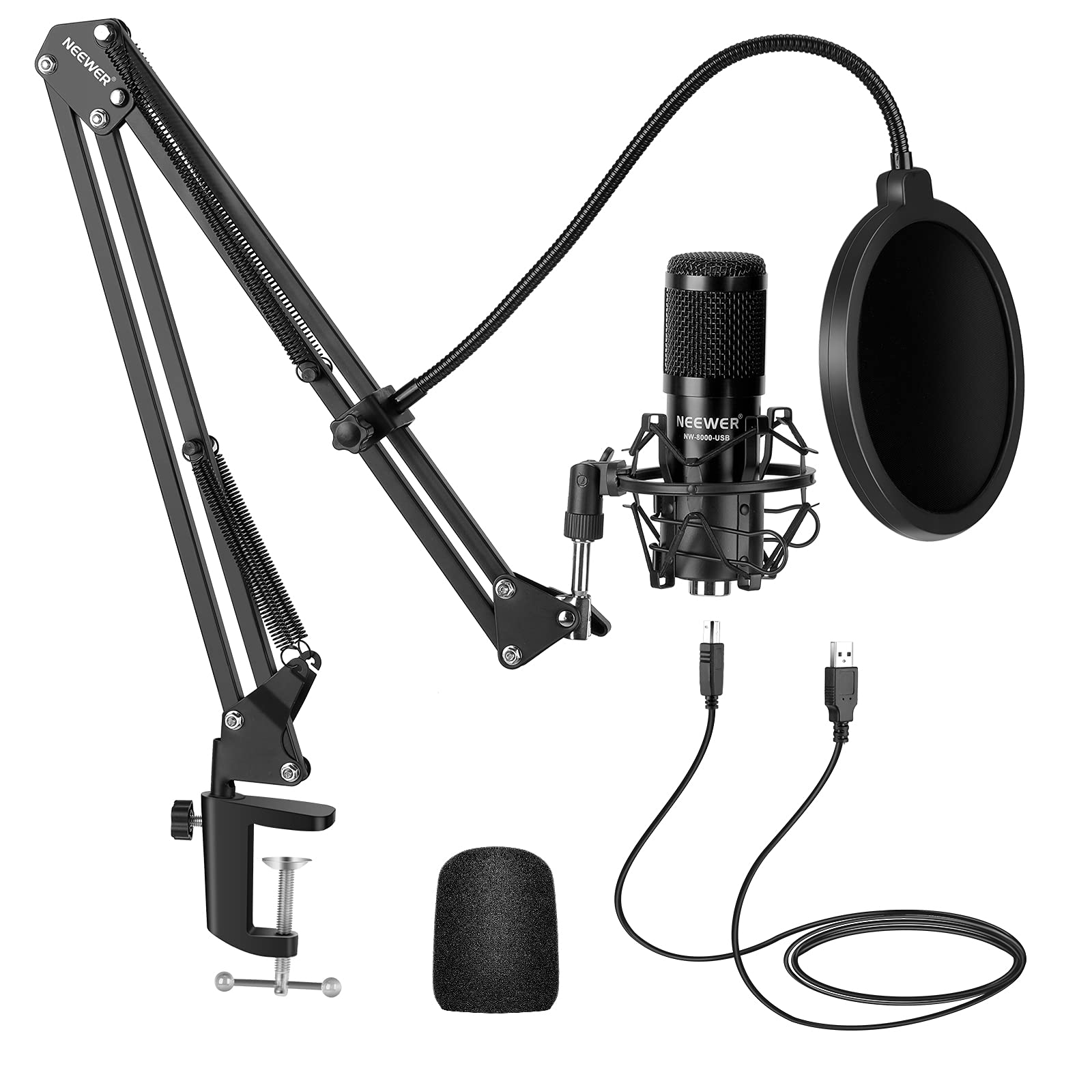 Neewer Upgraded USB Microphone Kit with 25mm Large Capsule, 192KHZ/24BIT Plug & Play Cardioid Podcast Condenser Mic with Pro Sound Chipset for Home/Studio Recording, Gaming, Streaming(NW-8000-USB)