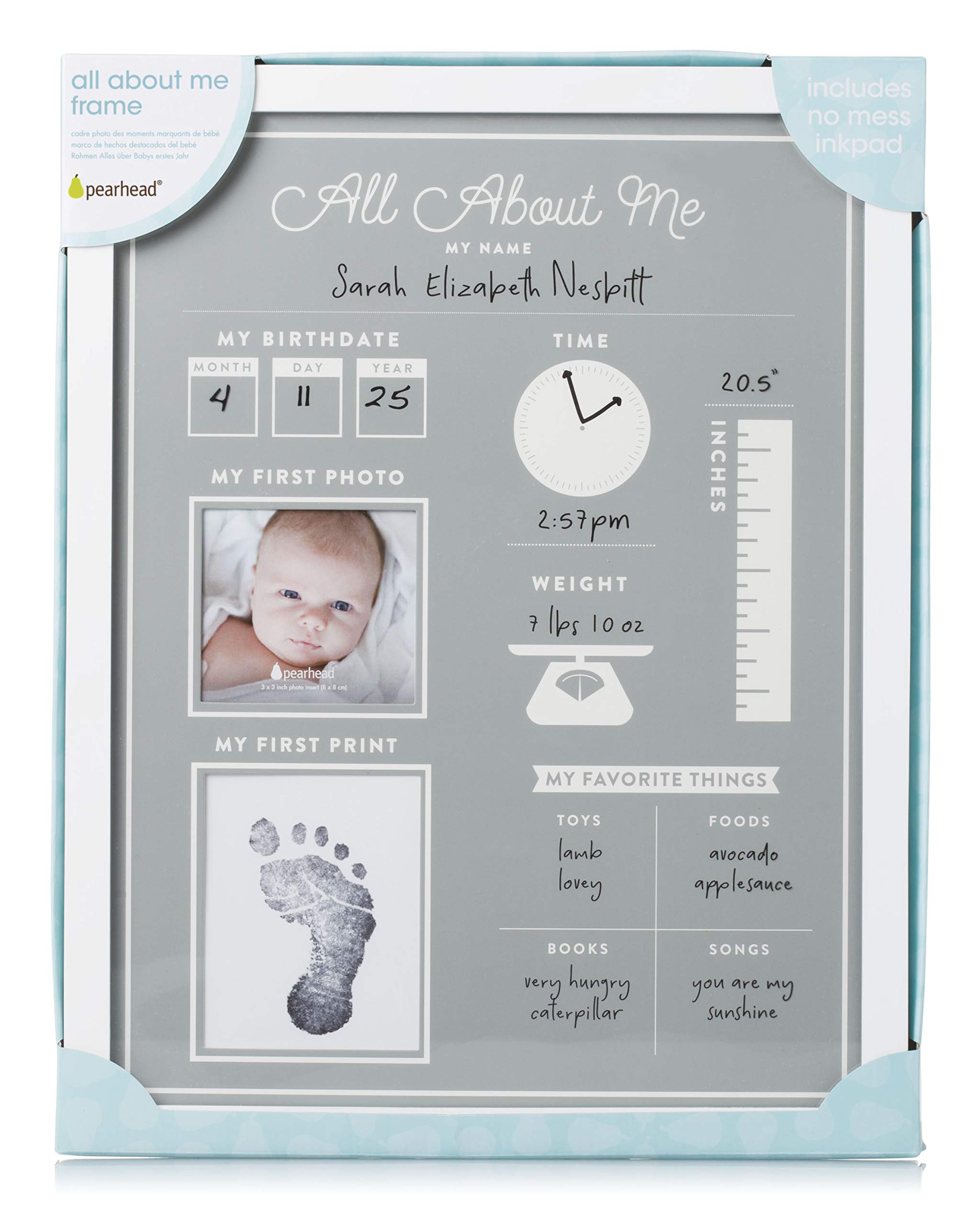 Pearhead All About Me Baby’s 1st Year Frame and Clean-Touch Ink Pad, Baby Highlight Board, Creative Baby Keepsakes, Gray