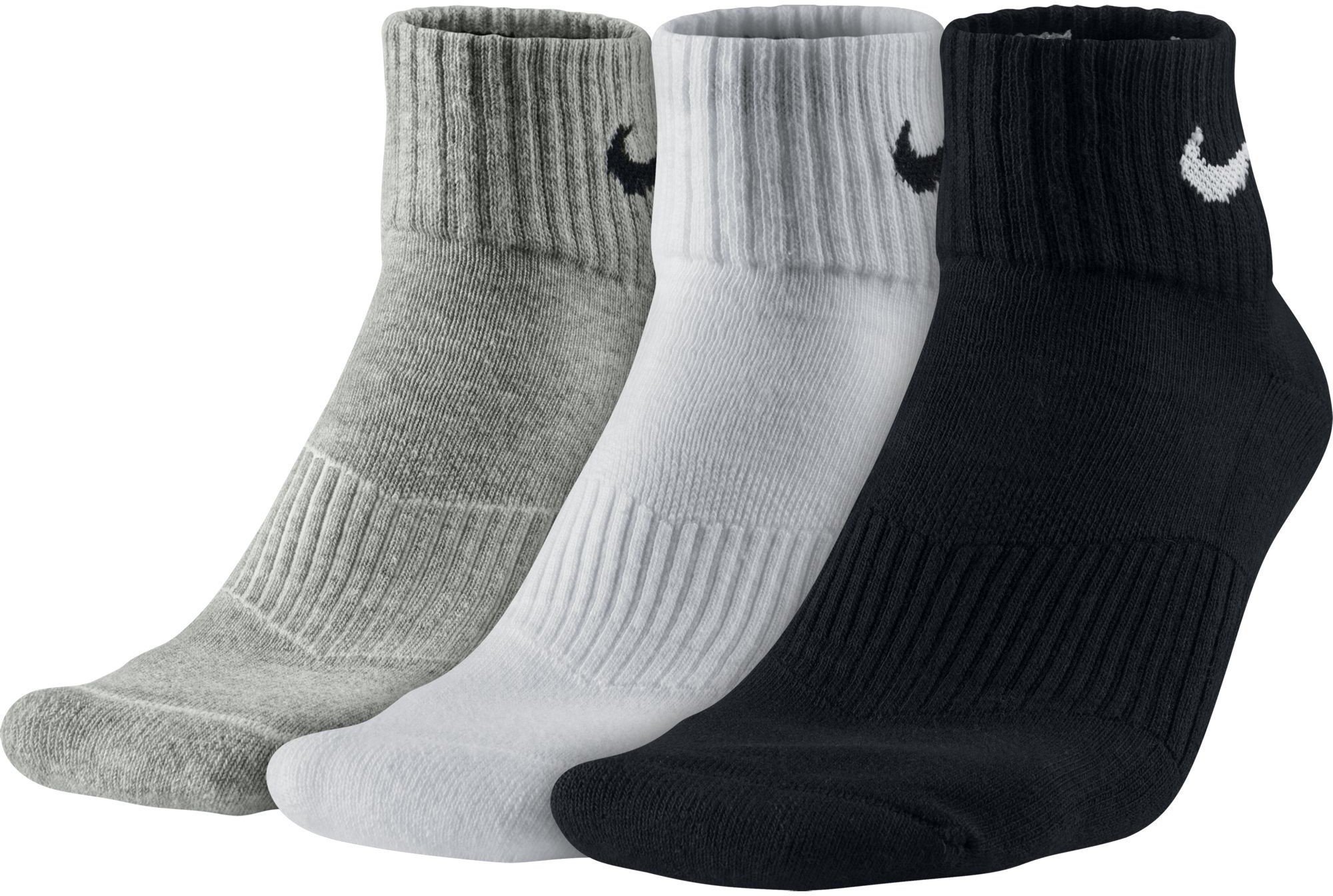 NIKE Unisex Performance Cushion Quarter Training Socks (3 Pairs), Black/White/Grey, Large