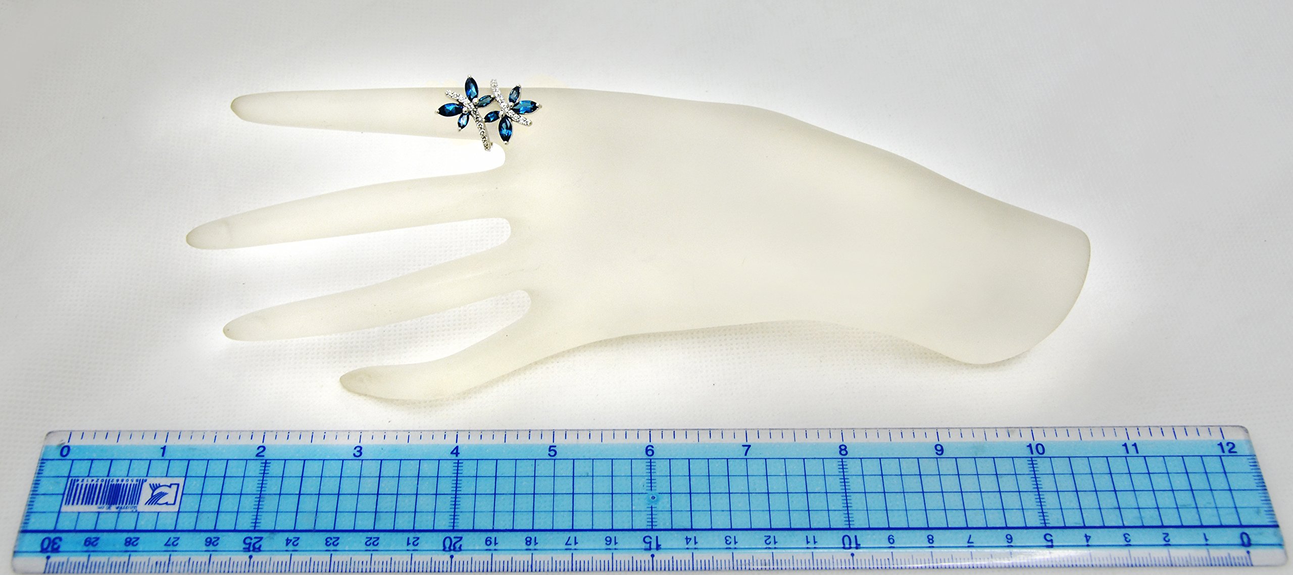 RB Gems Sterling Silver 925 Statement Ring GENUINE GEMSTONE DRAGONFLY Design with Rhodium-Plated Finish (Blue, 7)