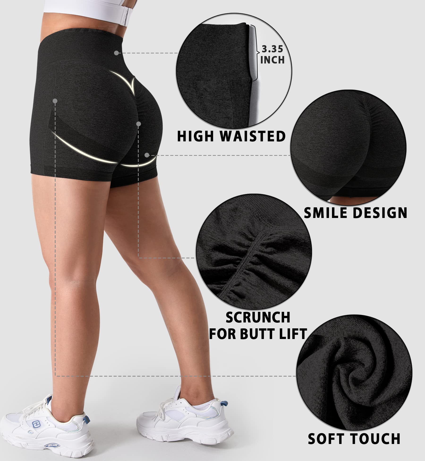 TSUTAYA Women Workout Gym Shorts 3.6" Seamless Scrunch Butt Shorts High Waisted Yoga Booty Shorts