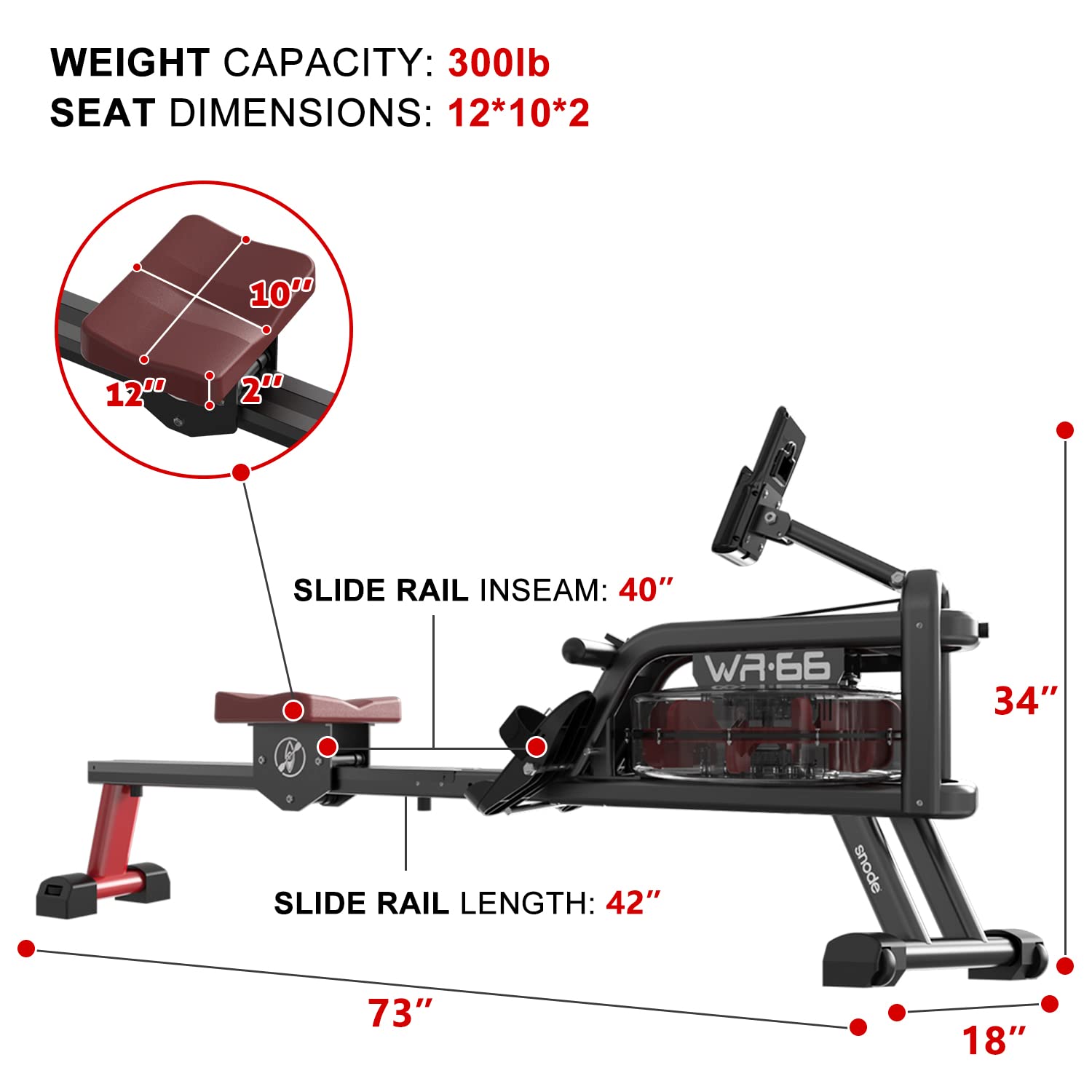 SNODE Water Rowing Machine with Bluetooth APP, Rower for Home Use, Heavy Duty Frame with 300Lbs Weight Capacity, Support Paddling and Dragon Boat Rowing