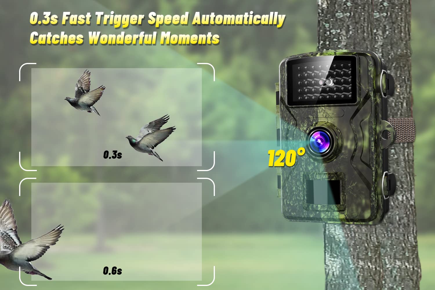 TIFOR Trail Camera 24MP 1080P - H.264 HD Video Game Camera with Night Vision 940NM IR LED 120° Wide-Angle IP66 Waterproof Fast 0.3s Motion Activated - Clear 100ft Trail Cam for Security Hunting
