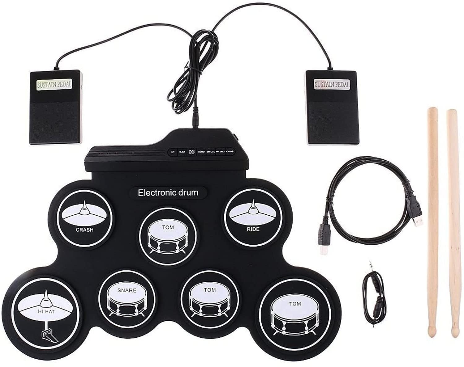 Vereisse 7 Pads Electronic Drum Kit Set, Portable Electronic Rolling Up Drumwith USB Cable Pedals Drum Sticks for Beginners
