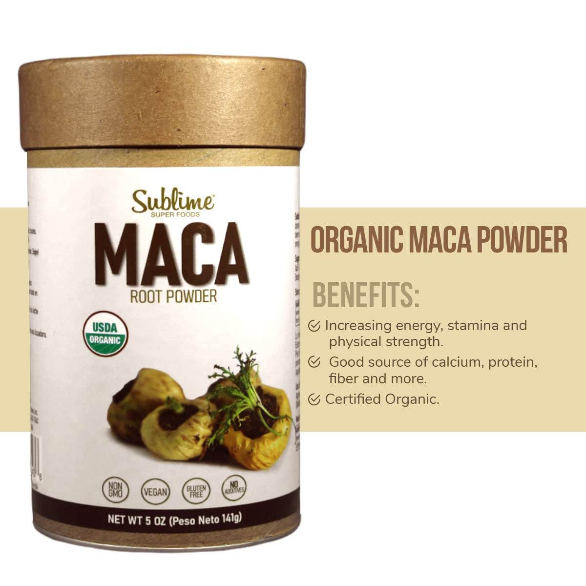 Sublime Maca Organic Superfood Powder, No Added Sugar, 5oz Each