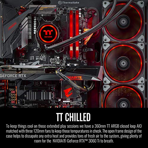 Thermaltake Shadow 360i Liquid-Cooled PC (AMD Ryzen 5 3600, RTX 3060 Ti, 16GB RGB 3000Mhz DDR4 ToughRAM RGB Memory, 1TB NVMe M.2, WiFi, Win 10 Home) Gaming Desktop Computer P3BK-B450-S36-LCS