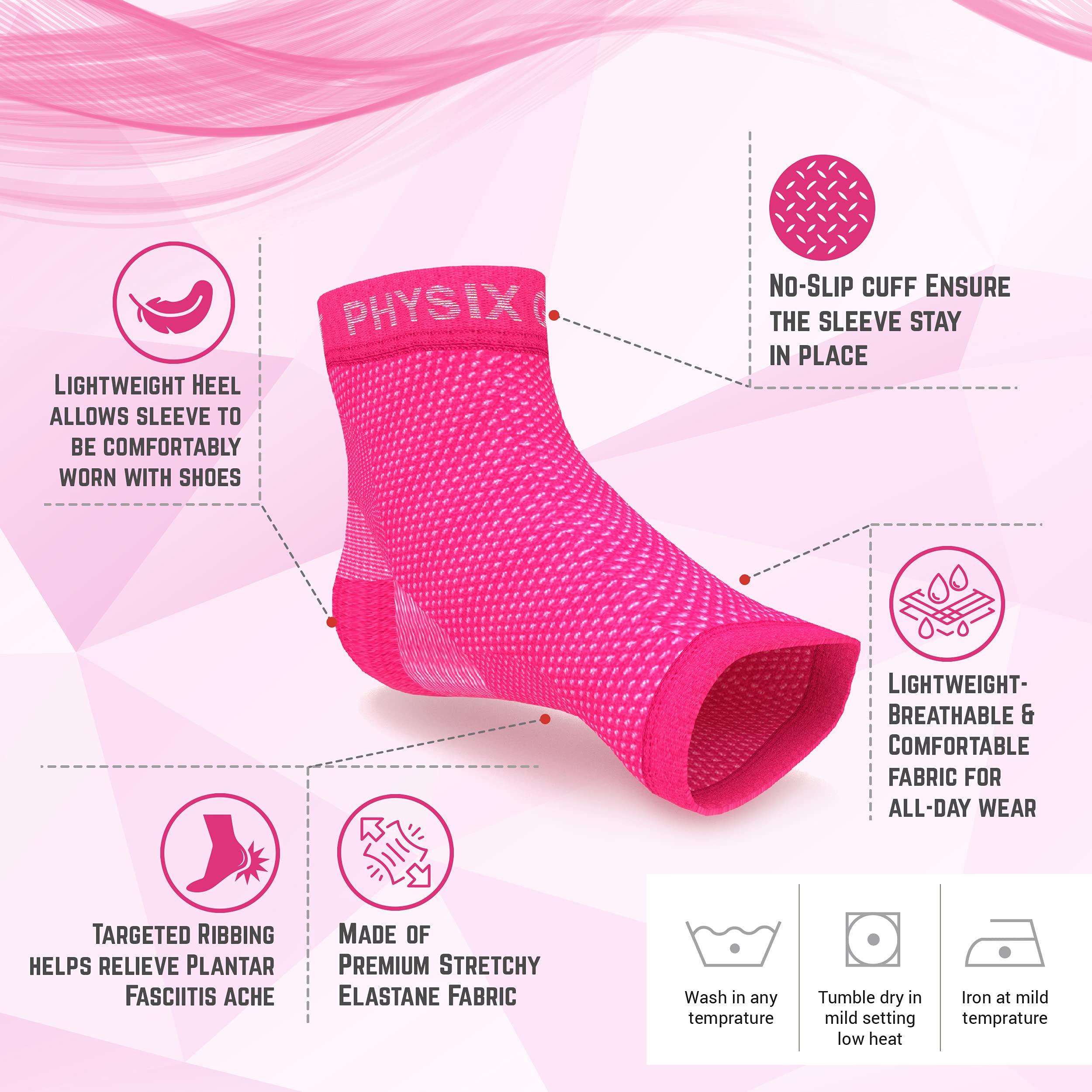 Physix Gear Sport Plantar Fasciitis Socks with Arch Support for Men & Women - Ankle Compression Sleeve, Toeless Compression Socks Foot Pain Relief, Ankle Swelling - Better than Night Splint, Pink XXL