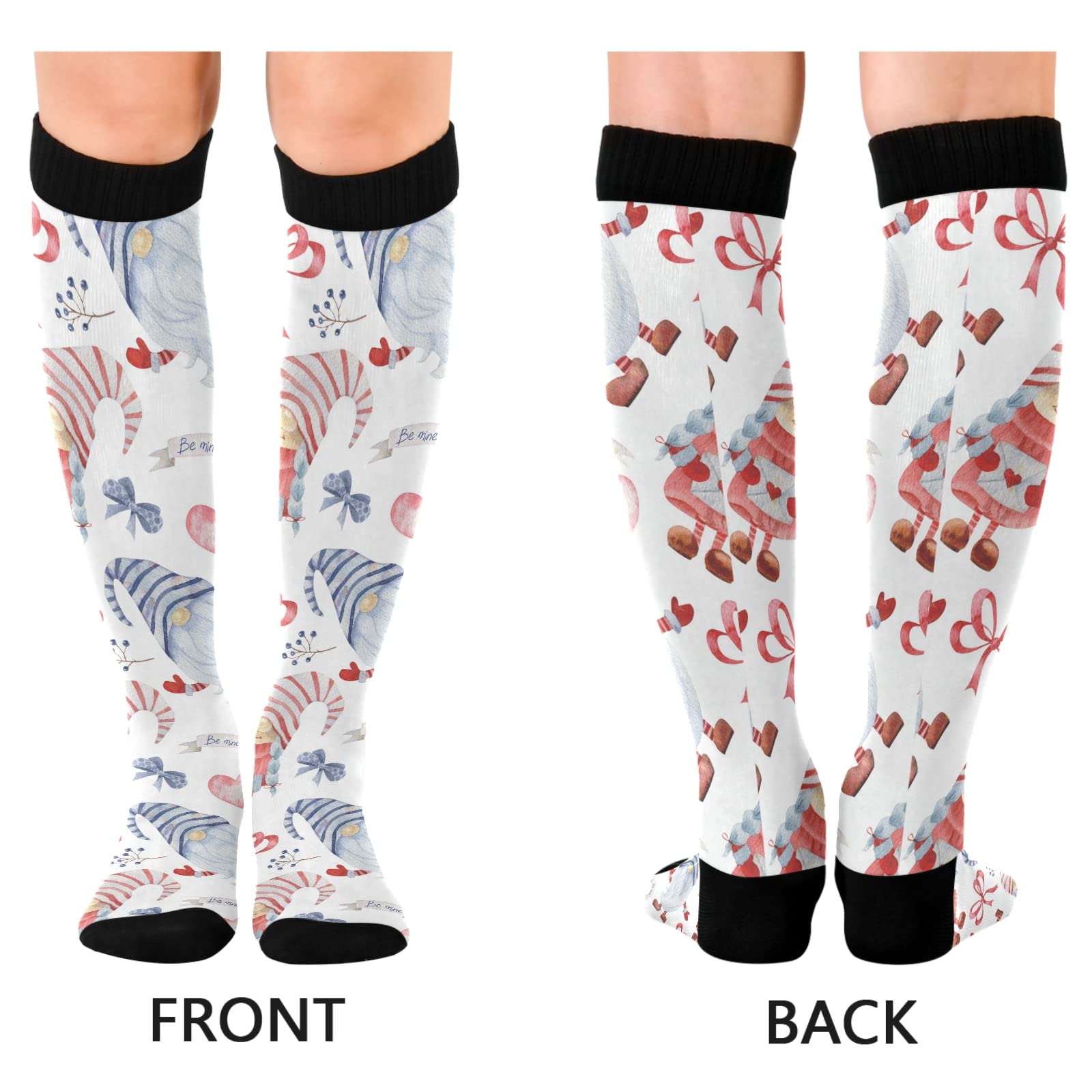 xigua Valentine's Mother's Day Cute Gnome Compression Socks 20-30mmHg Knee High Stockings for Sport Nursing - 1 Pair
