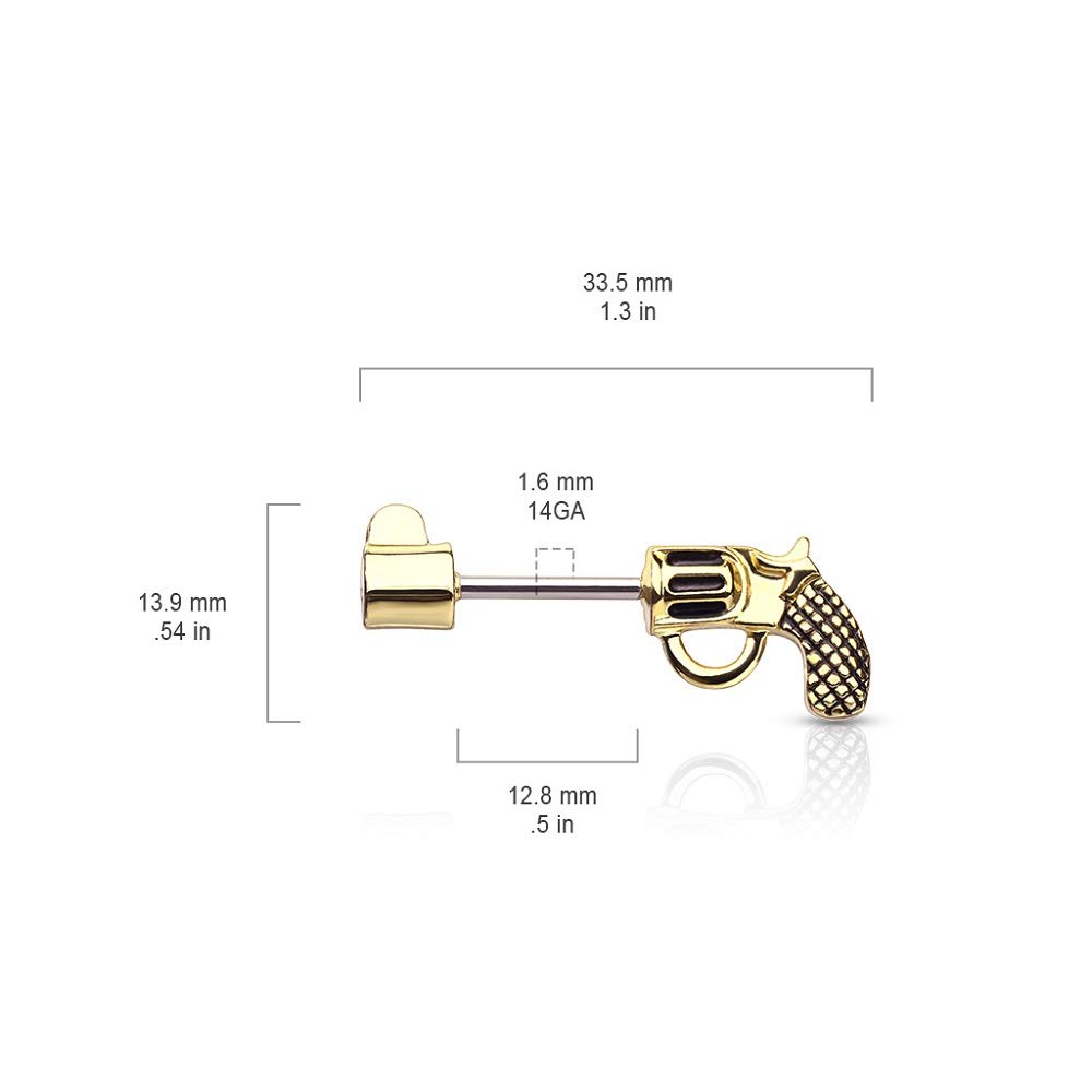 Pierced Owl 14G Stainless Steel Revolver Pistol Nipple Barbells, Sold as a Pair (Black)