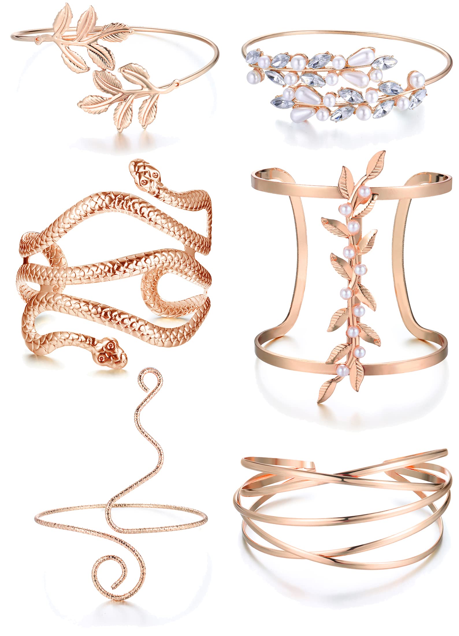 UBGICIG 6Pcs Arm Cuff Upper Arm Bangle Cuff Bracelet Open Arm Cuff Jewelry For Women Adjustable Armlet Armband Set Goddess Costume Accessories