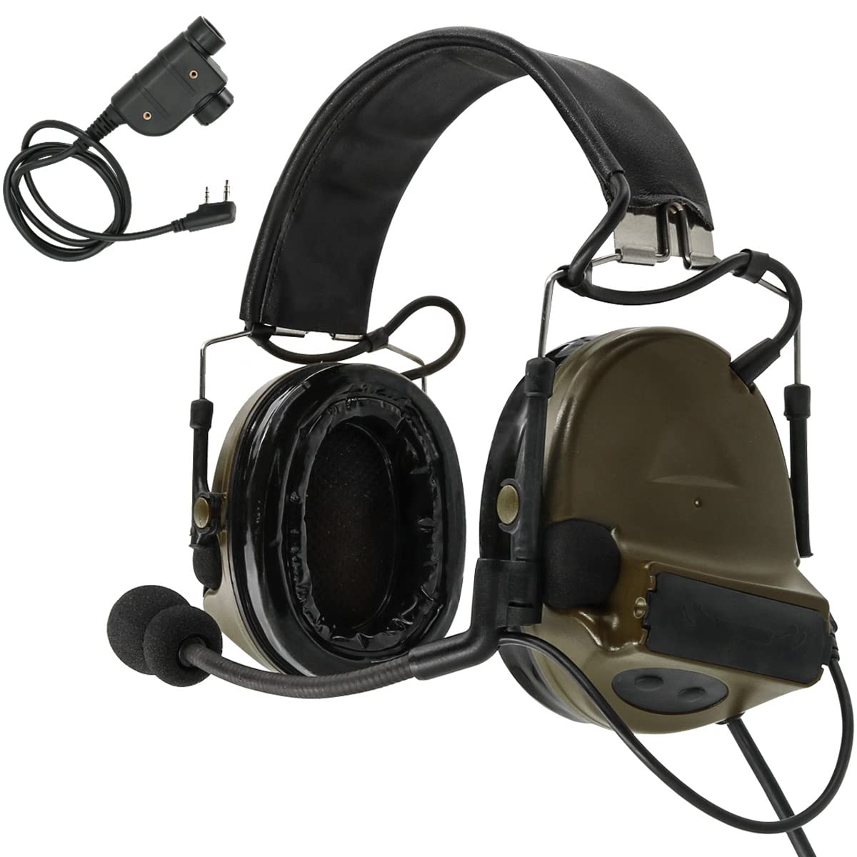 TSVISIONCORE Tactical Headset COMTA 2&U94 PTT 2pin with Silicone earmuffs,Microphone Sound Amplification Airsoft (Green)