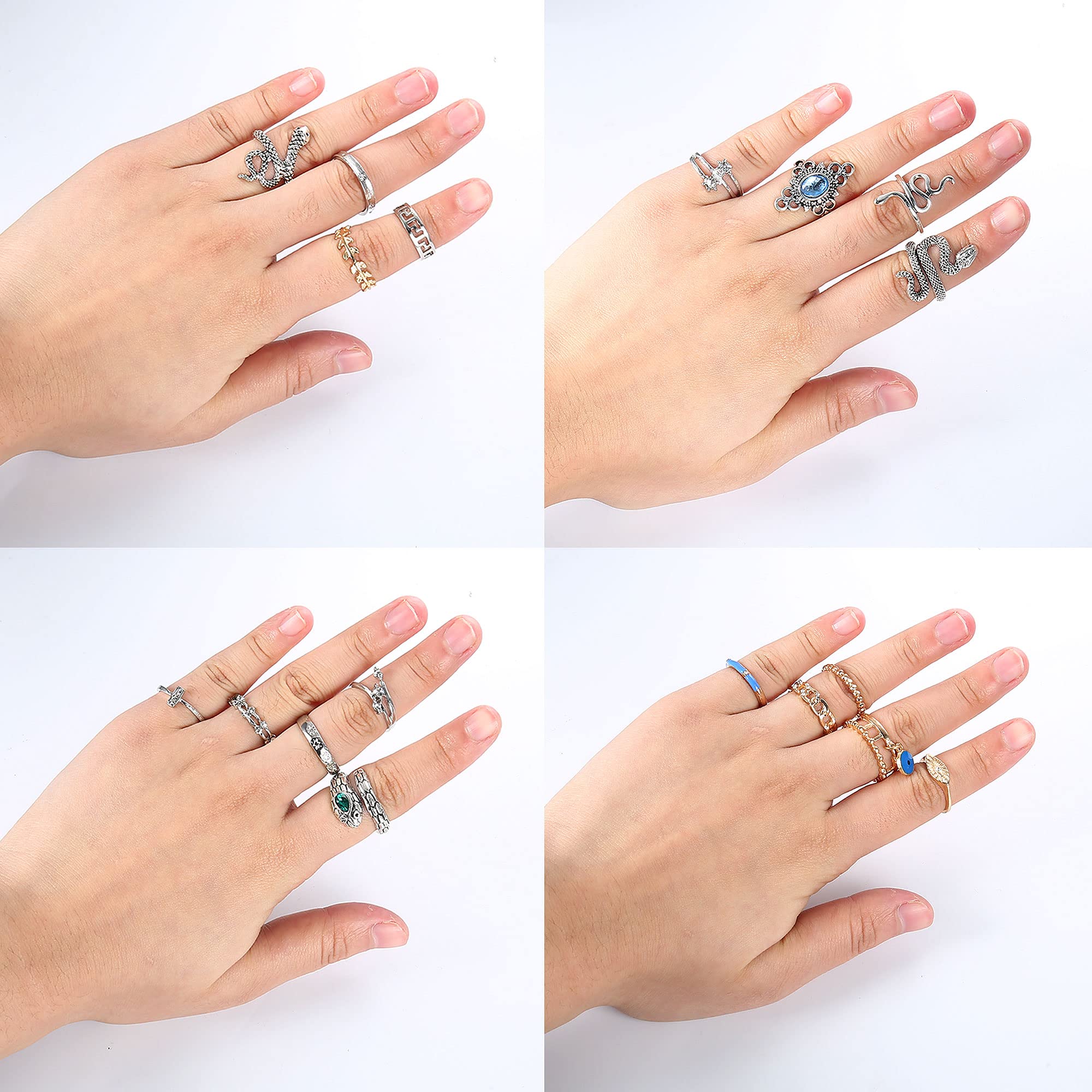 Ubjuliwa 66pcs Gold Silver Knuckle Rings for Women Stackable Mid Finger Joint Ring Set Retro Vintage Boho Rings Aesthetic Stacking Crystal Goth Rings Bulk