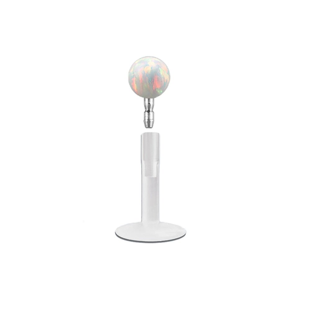 Pierced Owl 16GA Bioflex and 316L Stainless Steel Push-in Opal Ball Top Lip Cartilage Stud (White, 10mm (3/8"))