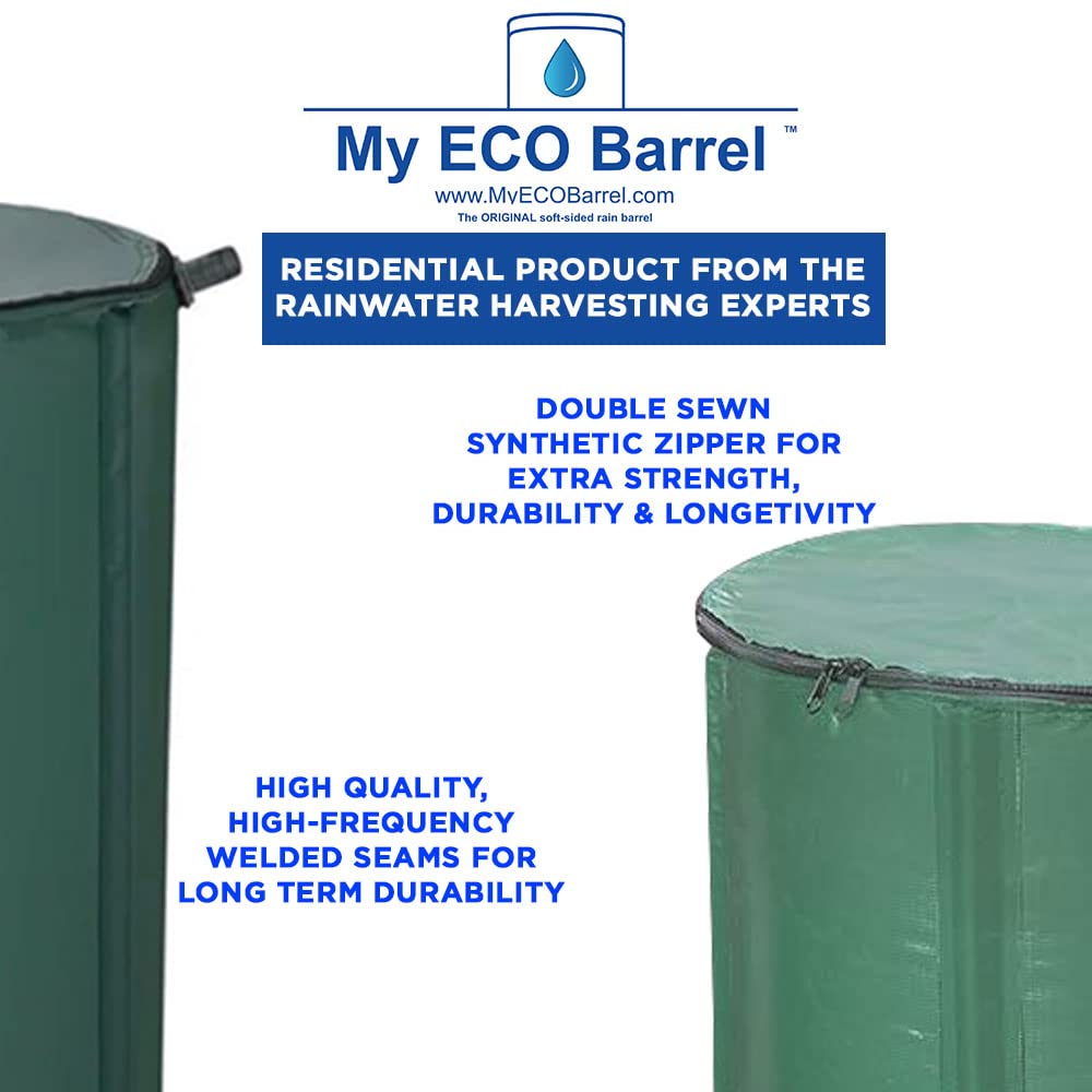 My ECO Barrel™ Rollable/Compressible 132 Gallon Rainwater Harvesting Barrel – Large Rainwater Collection System – High Frequency Welded Seams Plus 360° Zipper, Portable Water Storage Tank; BPA Free