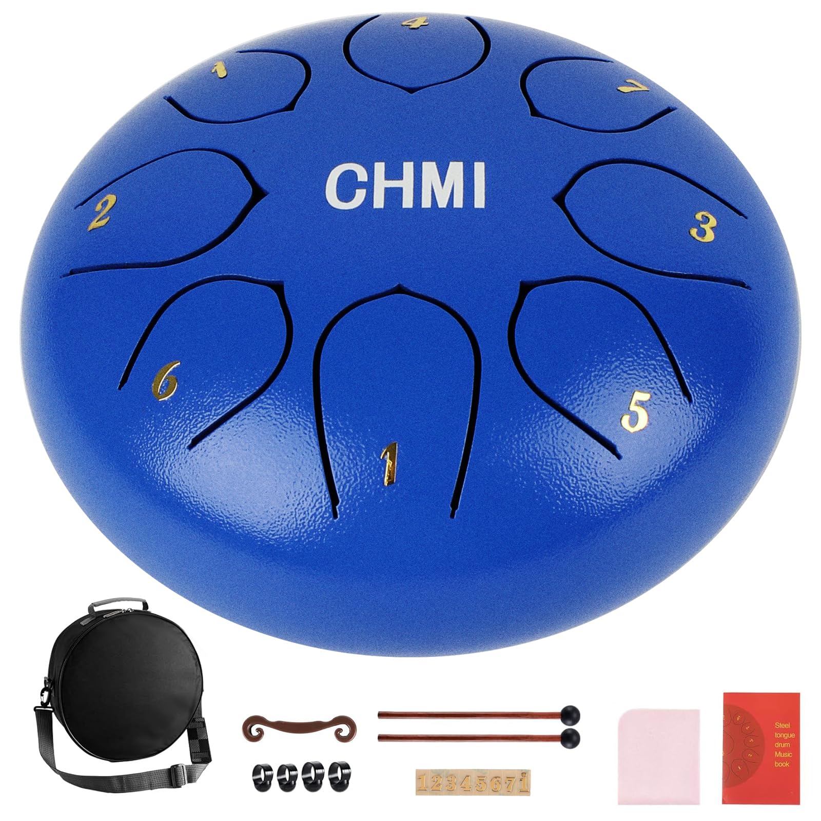 Rain Drum for Outside,Steel Tongue Drum,8 Notes 6 inches Rain Music Maker Outside with Bag, Hand Pan Drums with Music Book and Mallets, D Key Tongue Drum (Blue)