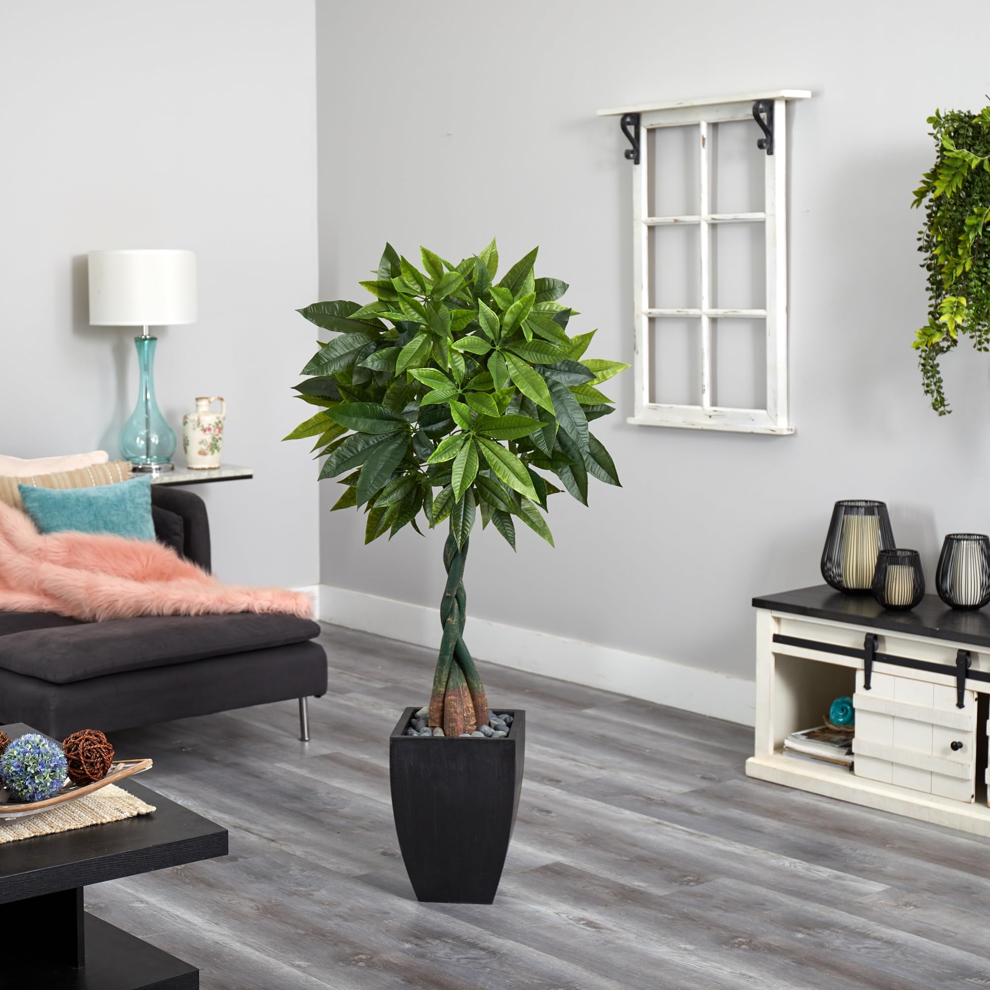 Nearly Natural 5ft. Money Artificial Tree in Black Square Planter