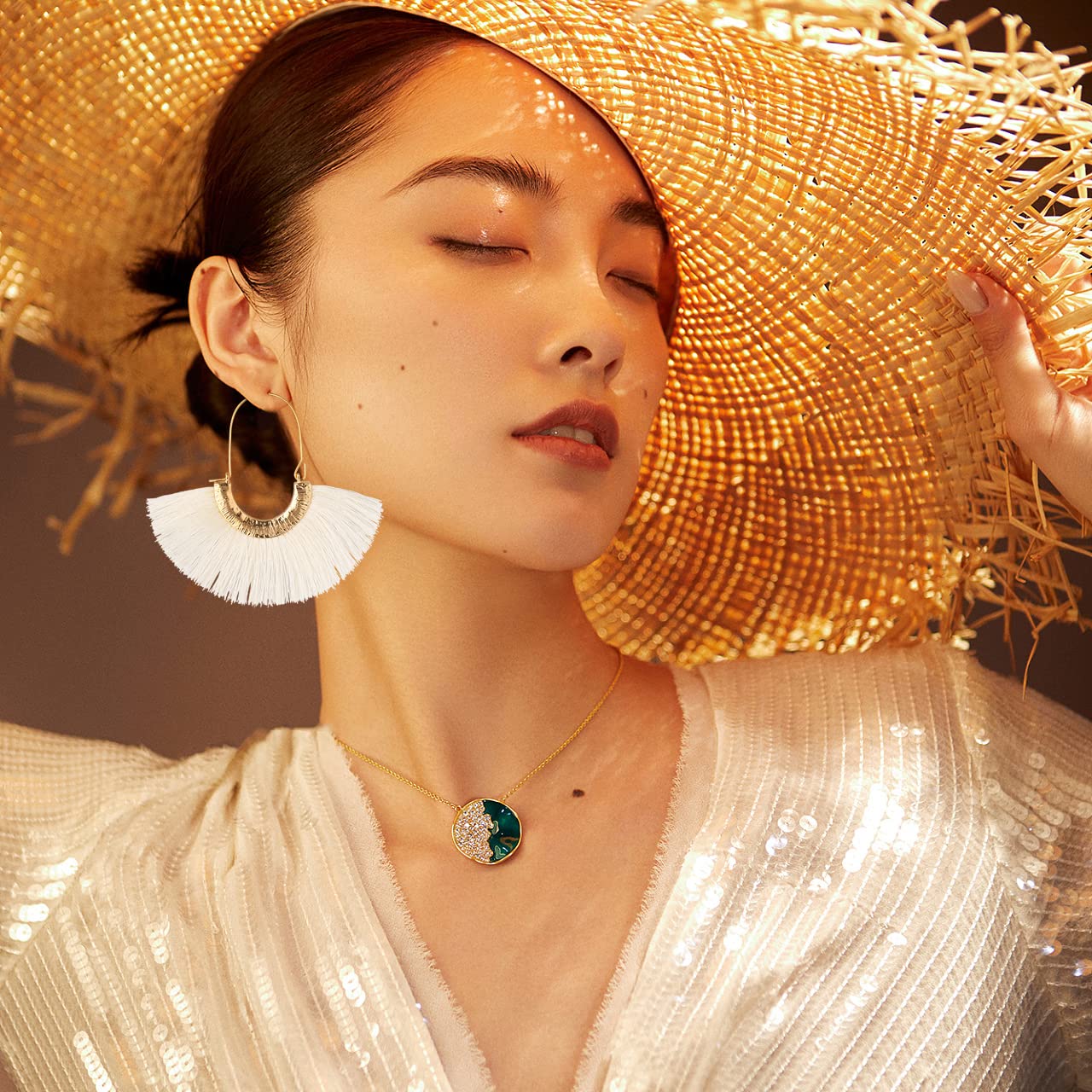 TOSGMY 9-12 Pairs Rattan Earrings for Women Handmade Boho Tassel Earrings Lightweight Acrylic Earrings Set (D)