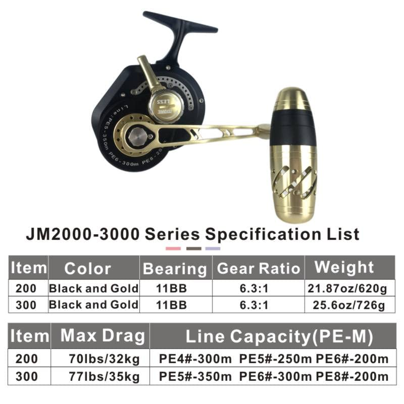 Slow Pitch Jigging Reels 66lbs Slow Jigging Reel Saltwater 6.3:1 Left Hand 9BB+2RB Jigging Reel Saltwater Conventional Reels